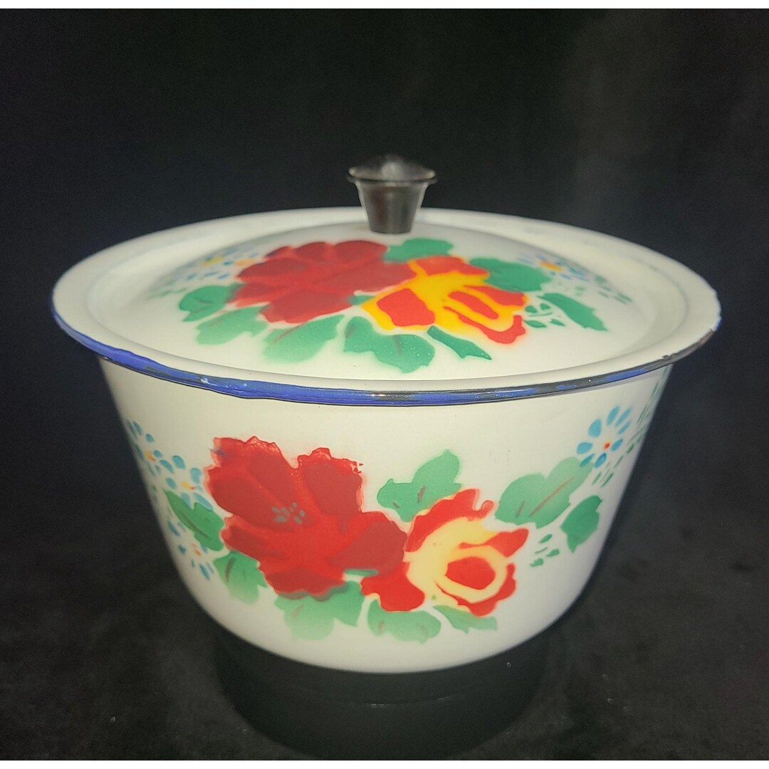 Vintage Bumper Harvest 1950s Floral Enamelware Covered Pot - Etsy