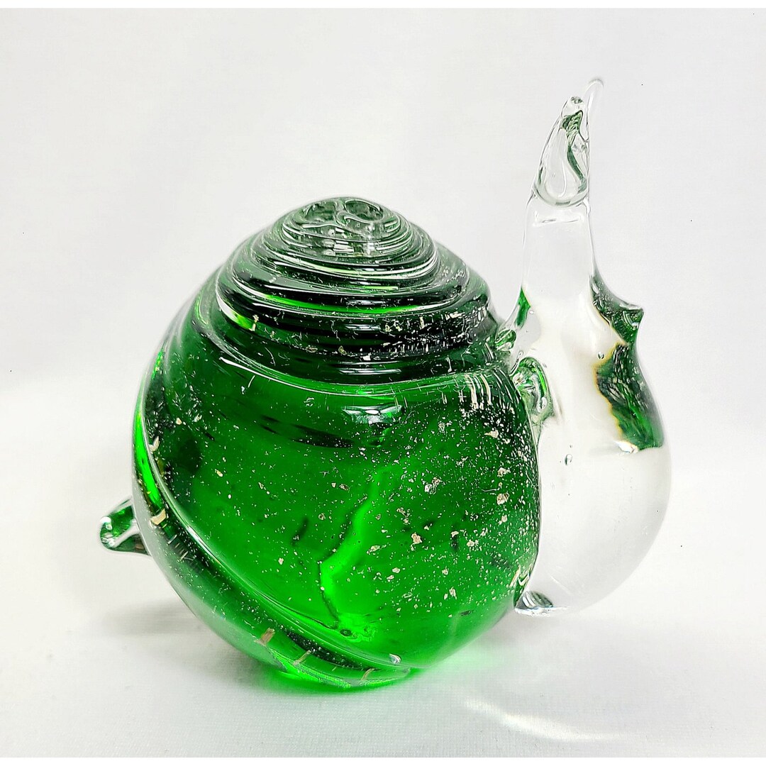 Green Art Glass Snail Paperweight, Superb Cond. - Etsy
