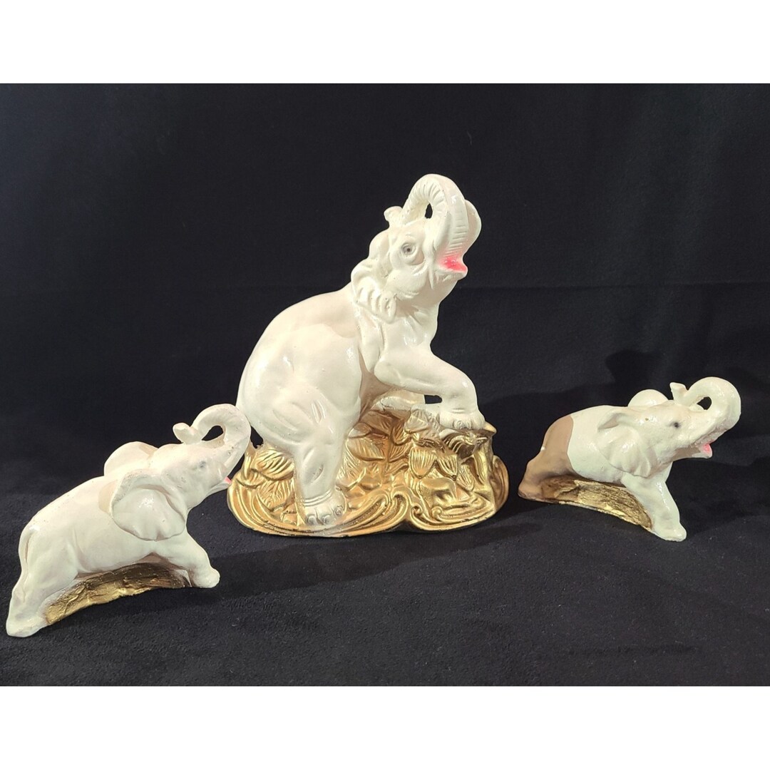 Vintage Chalkware White Elephants - Etsy