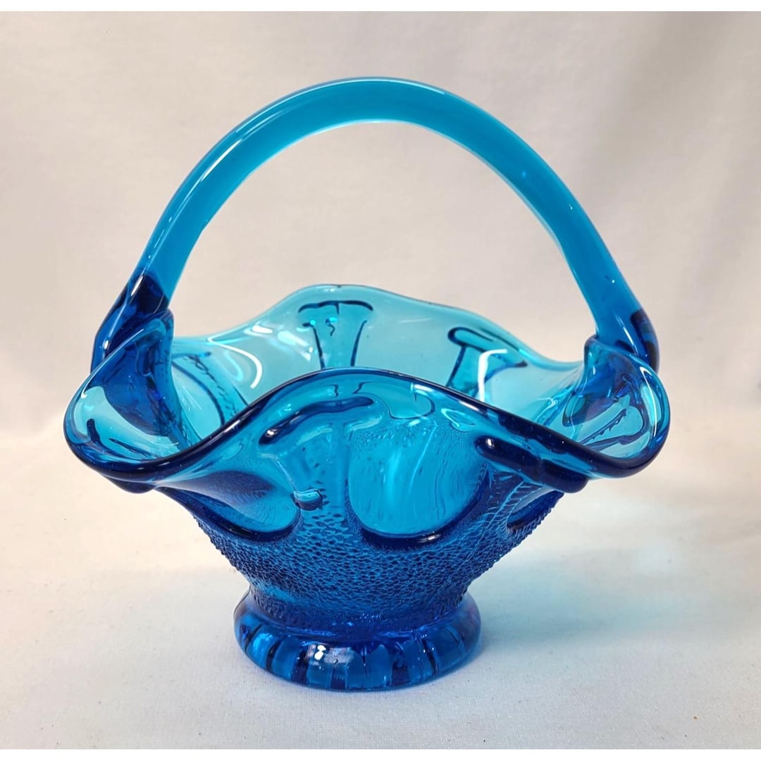 Vintage Aqua Blue Glass Basket - Etsy