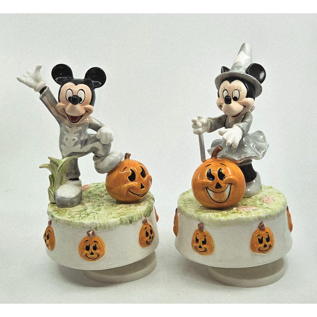 Disney Halloween Mickey Minnie Mouse Ceramic Music Box Duo With ...