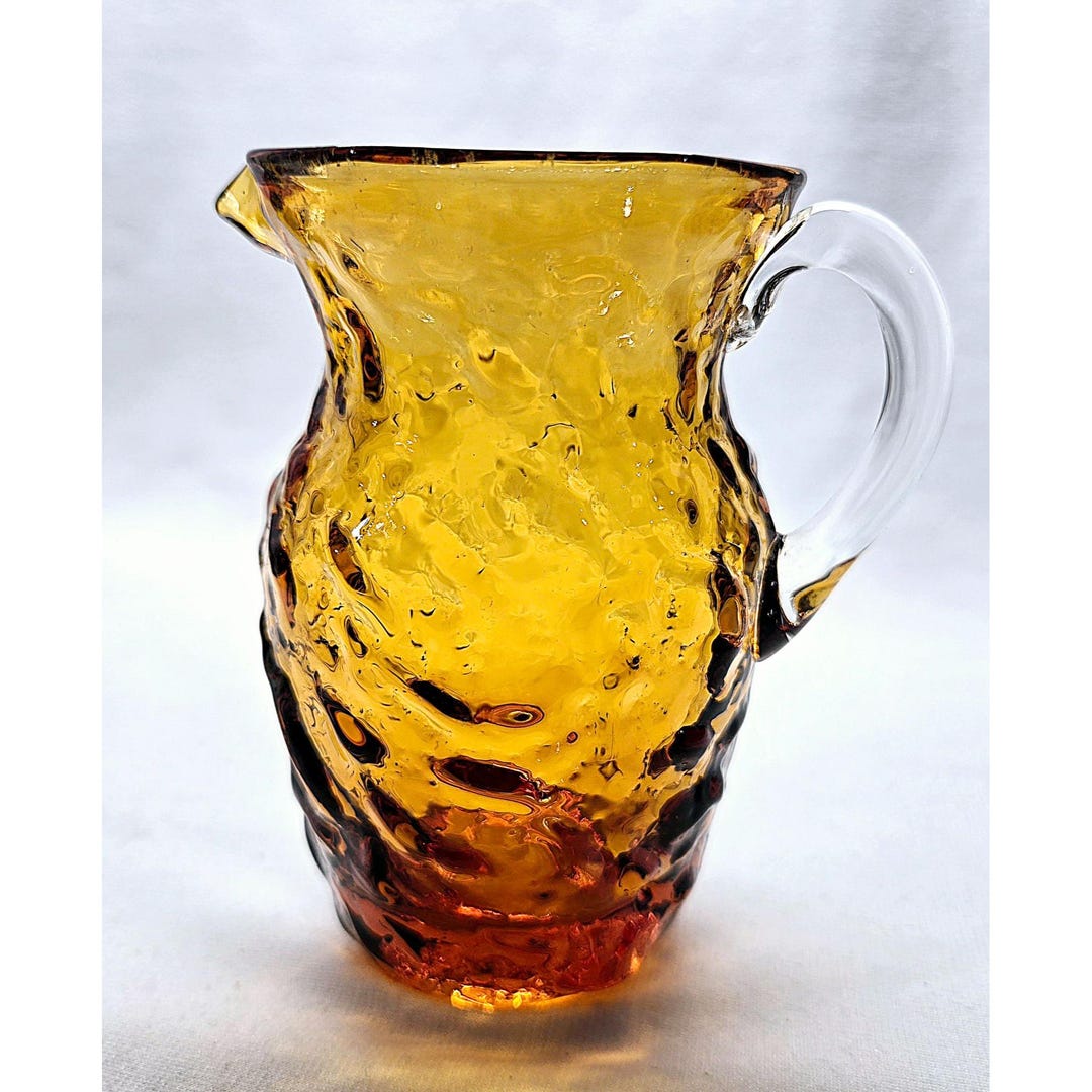 Vintage 8" Amber Dimpled Pilgrim Glass Pitcher W/clear Handle - Etsy
