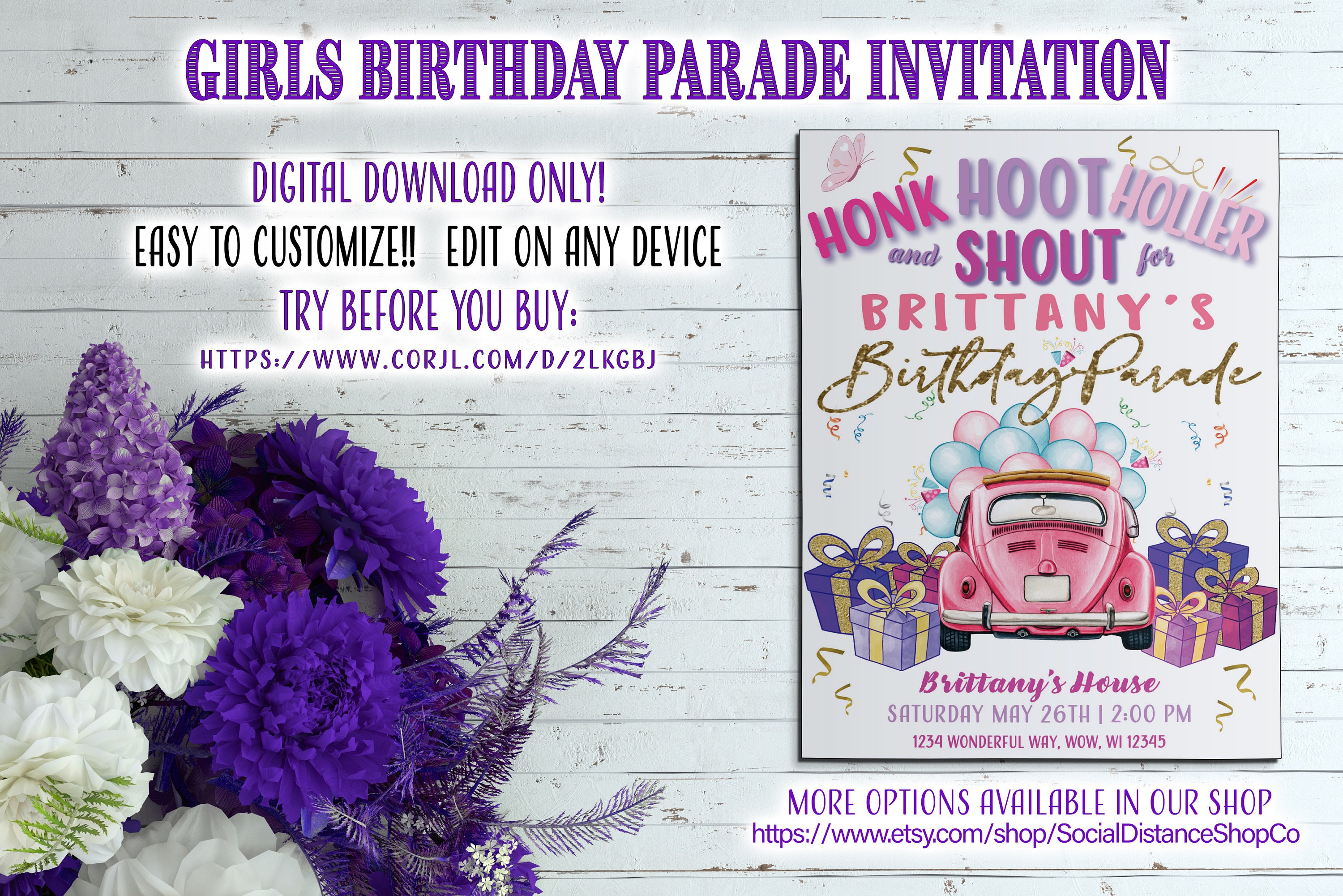 Birthday Parade, Drive-by Party Invitation, Drive by Parade, Social ...