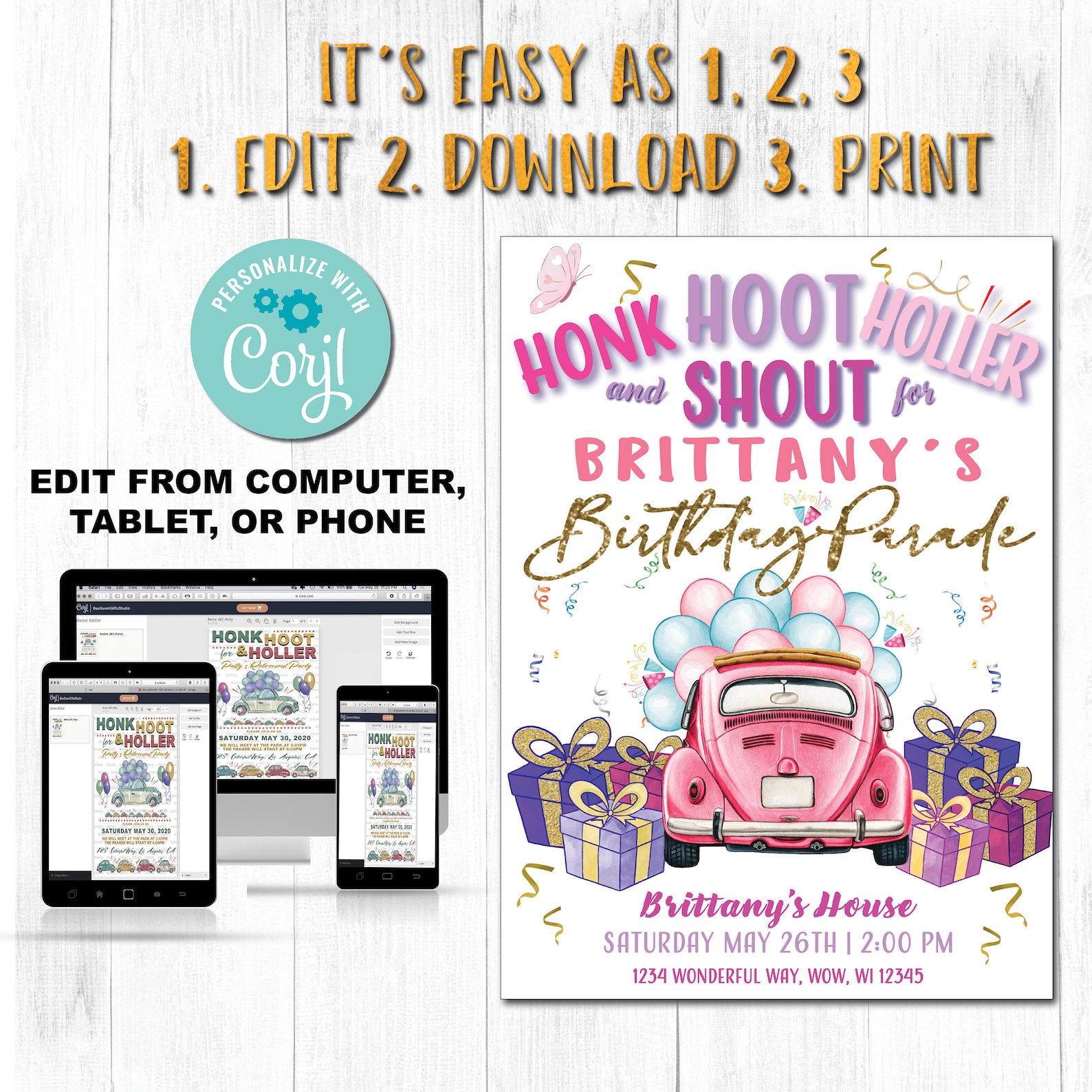 Birthday Parade, Drive-by Party Invitation, Drive by Parade, Social ...