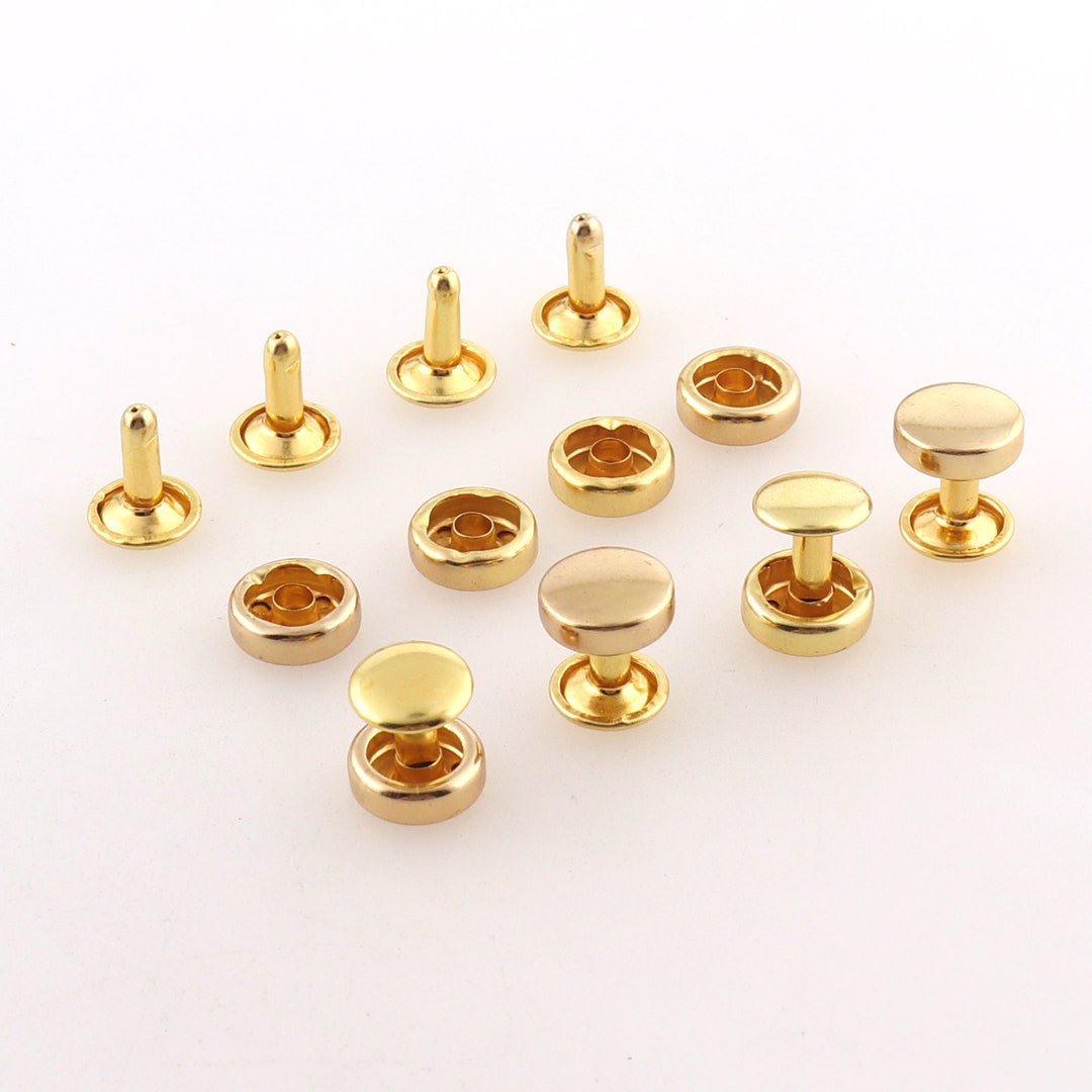 100sets Gold Flat Head Tablet Double Cap Rivets Studs Leathercraft ...