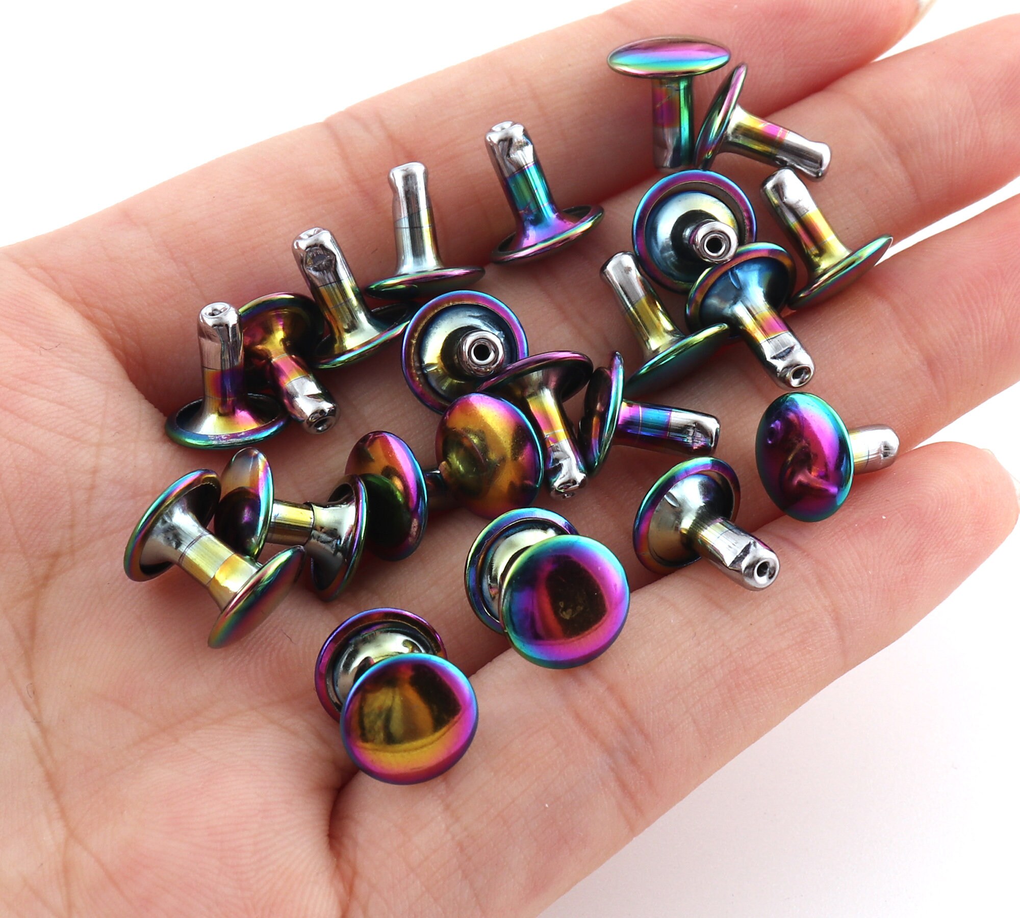 100set Double Cap Rivets 9mm Rivets - 100 Small Medium Large Rivets for ...