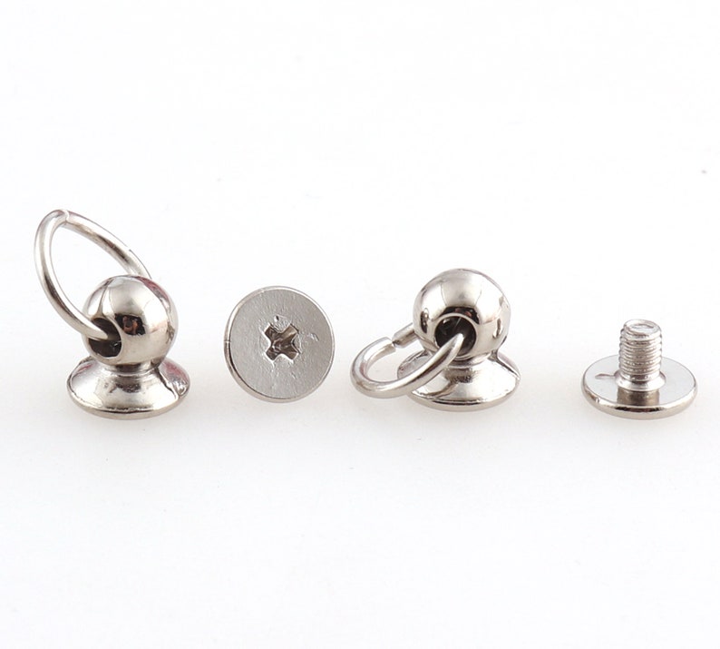 Silver Metal Pull Ring Round Rivet Stud Attachment Screws Pull Ring ...