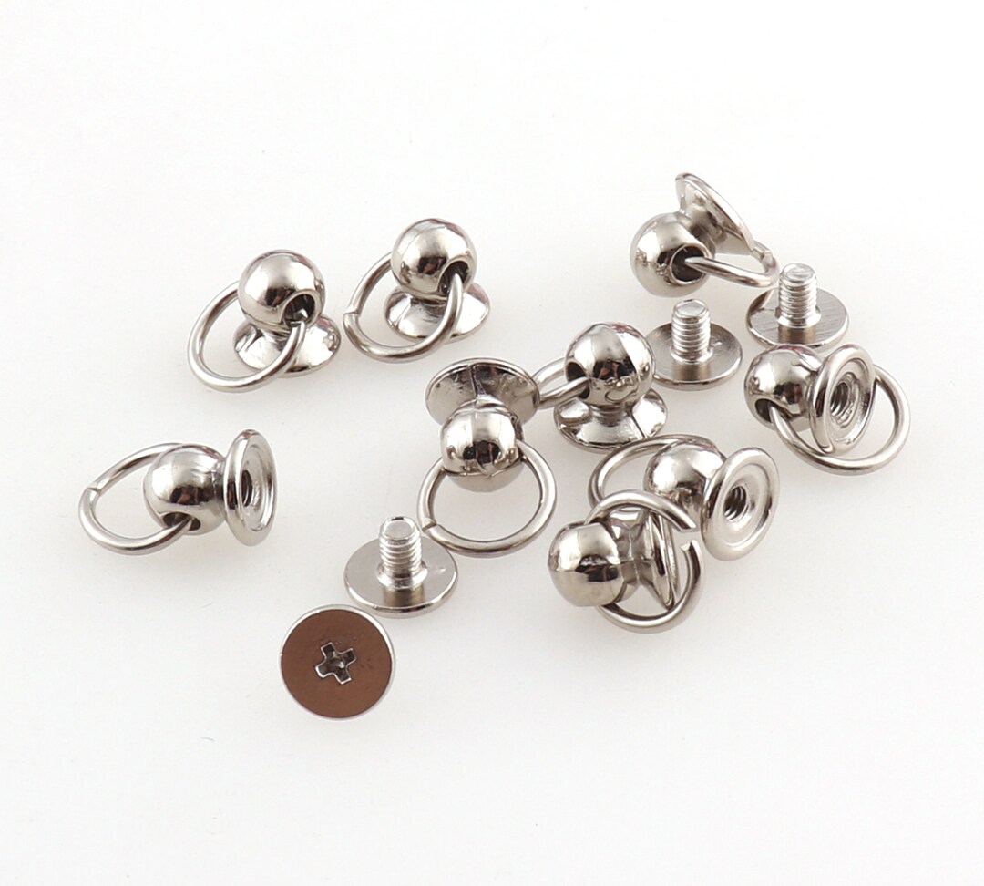 Silver Metal Pull Ring Round Rivet Stud Attachment Screws Pull Ring ...