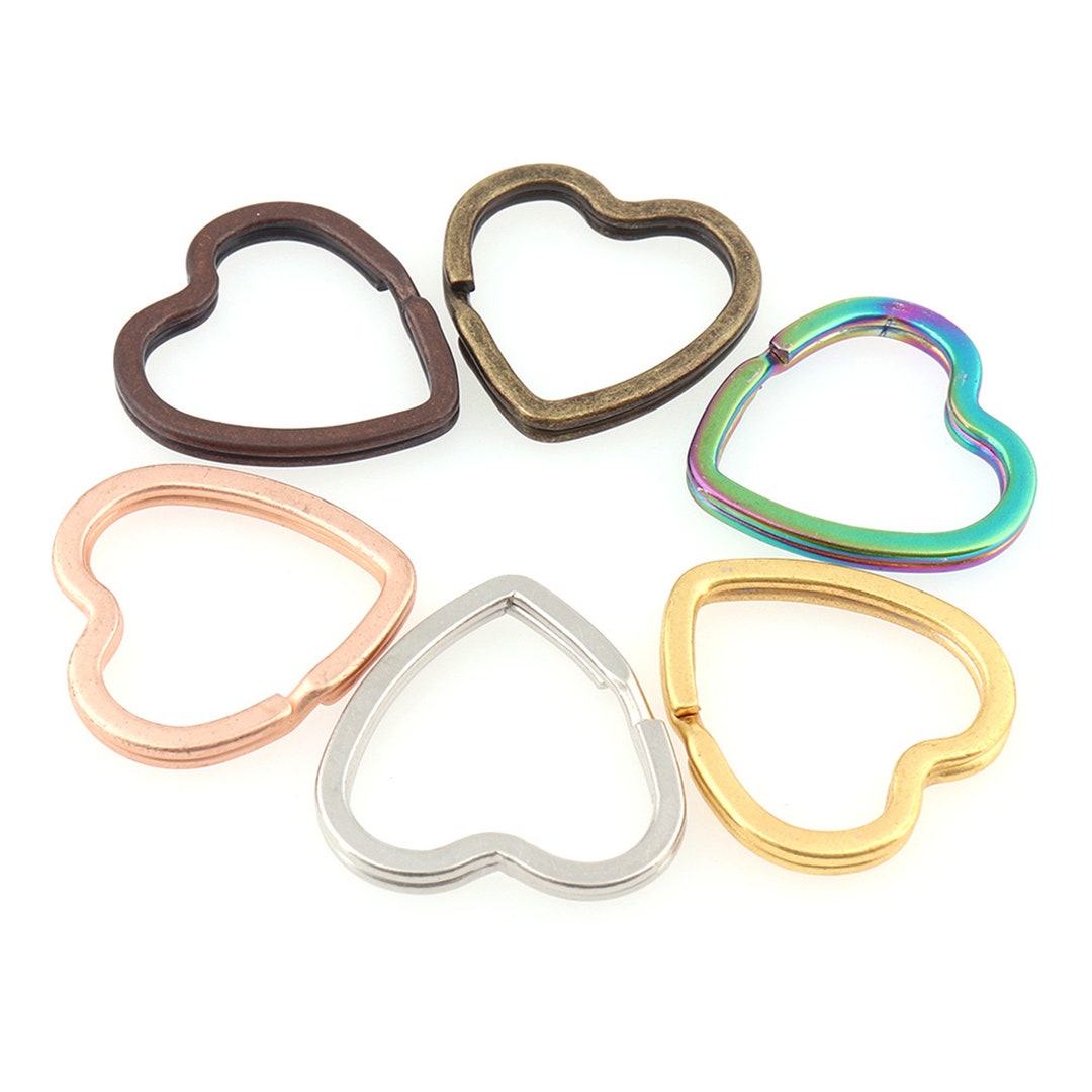 10PCS Rose Gold/rainbow Metal Heart Key Chain Rings Buckle Split Ring ...