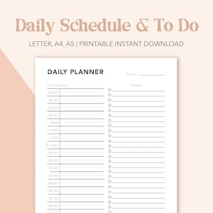 Daily Schedule & to Do List Instant Download, PDF, Printable Hourly ...