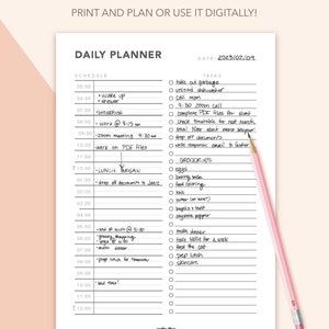 Daily Schedule & to Do List Instant Download, PDF, Printable Hourly ...