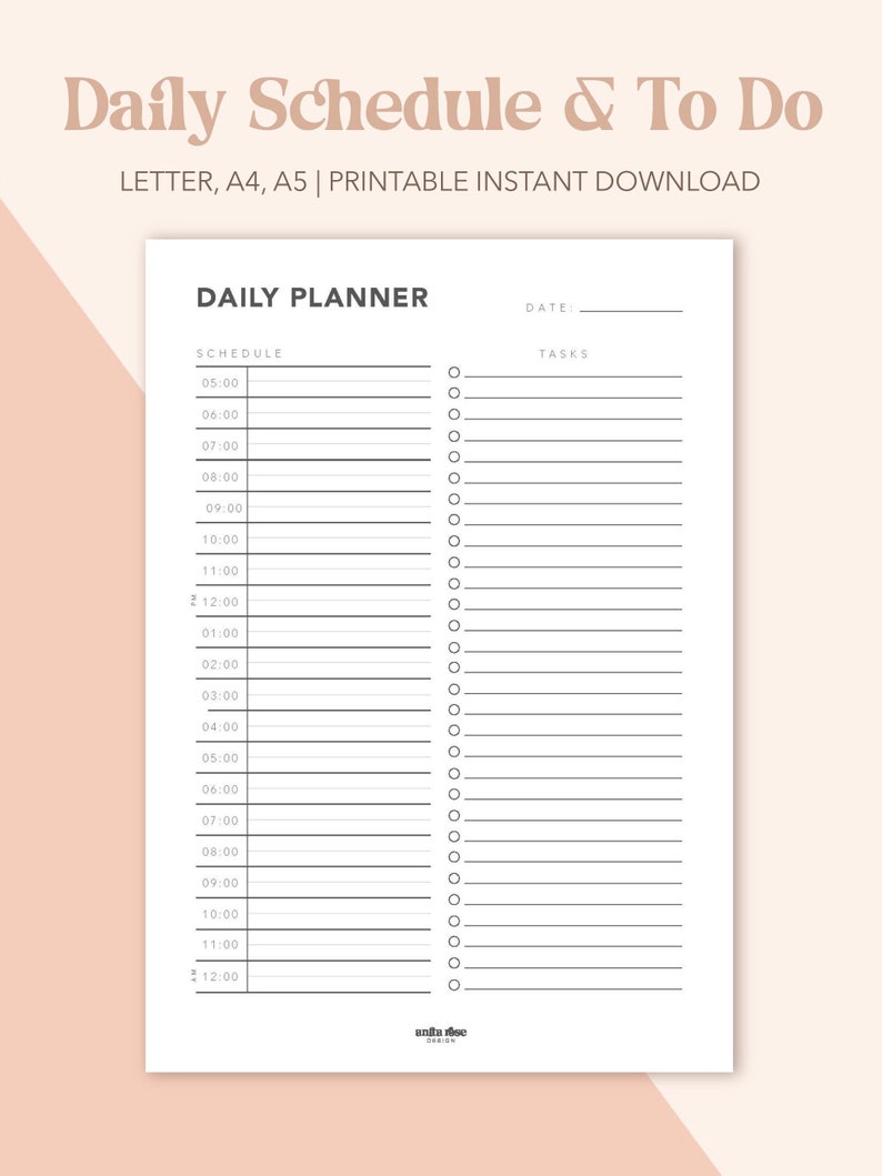 Daily Schedule & to Do List Instant Download PDF Printable - Etsy