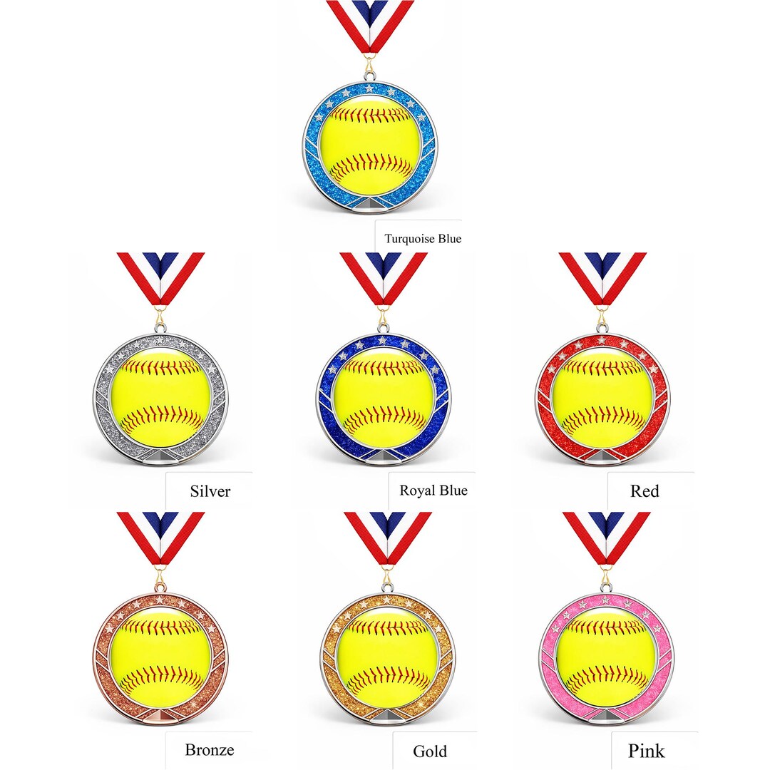 Softball Glitter Medal, Sparkle Border (2.75", Stock Award) - Etsy
