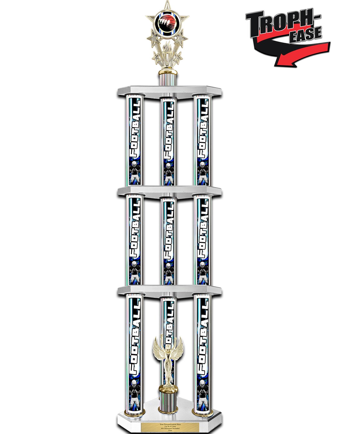 Football Trophy, 3 Tier Silver Flute Column With Star Risers - Etsy