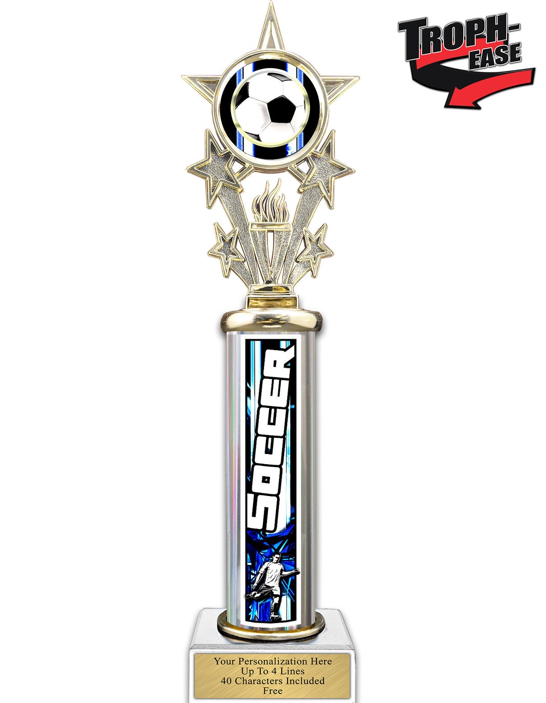 White Wood Base Silver Flute Column Blue Soccer Trophies - Etsy