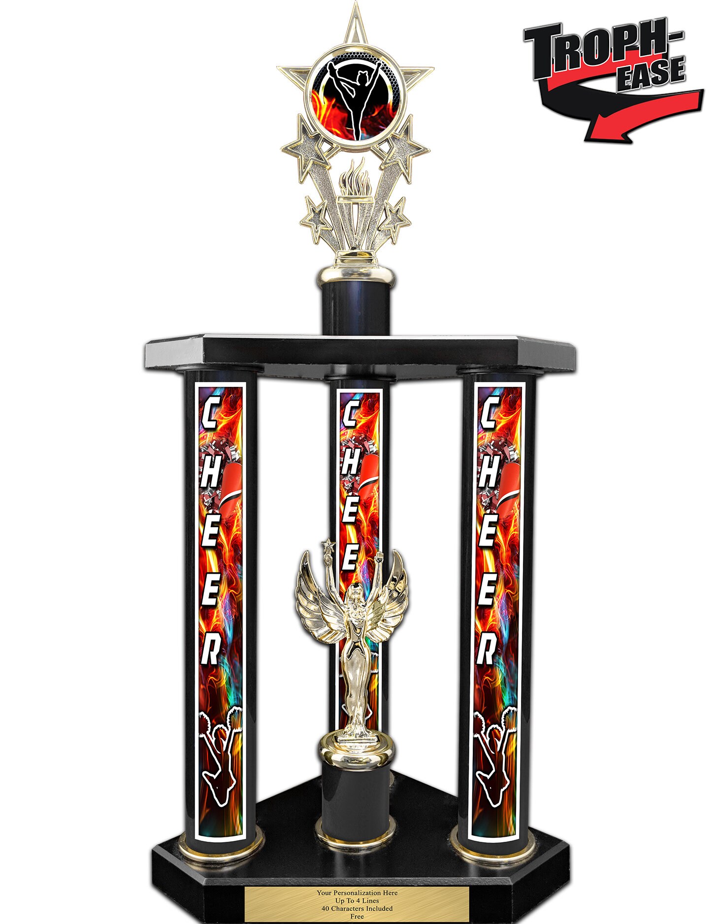 Memorabilia Collectibles Trophies & Awards Black Wood Base Black Column Flame Cheer Trophies ...