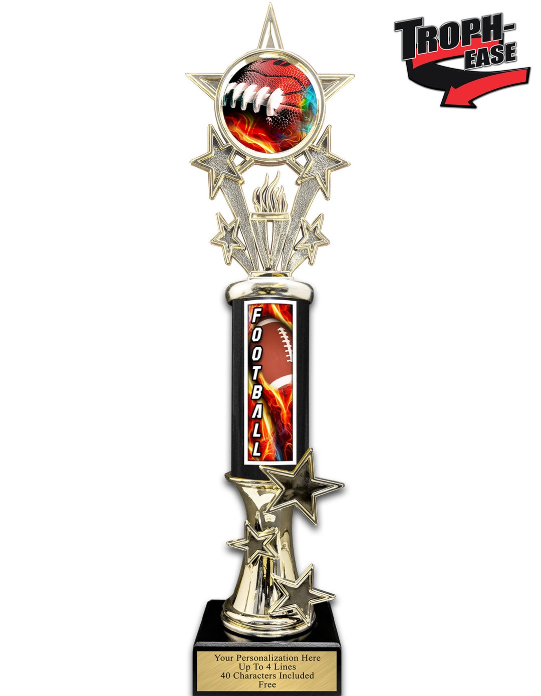 Black Wood Base Black Column 3 Star Riser Flame Football Trophies - Etsy