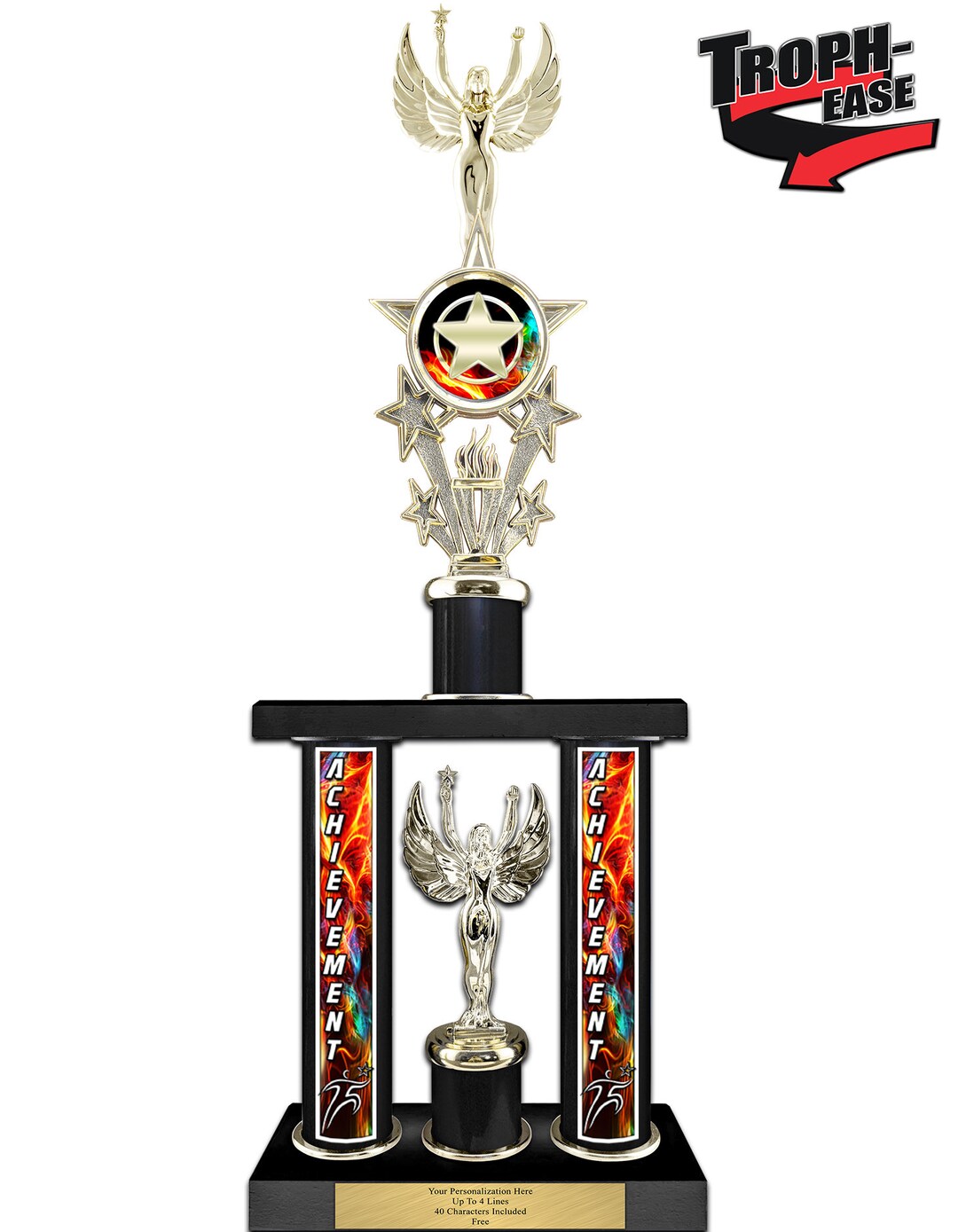 Victory Trophy: Black Column Flame Design (gold Plate, Wood Base) - Etsy