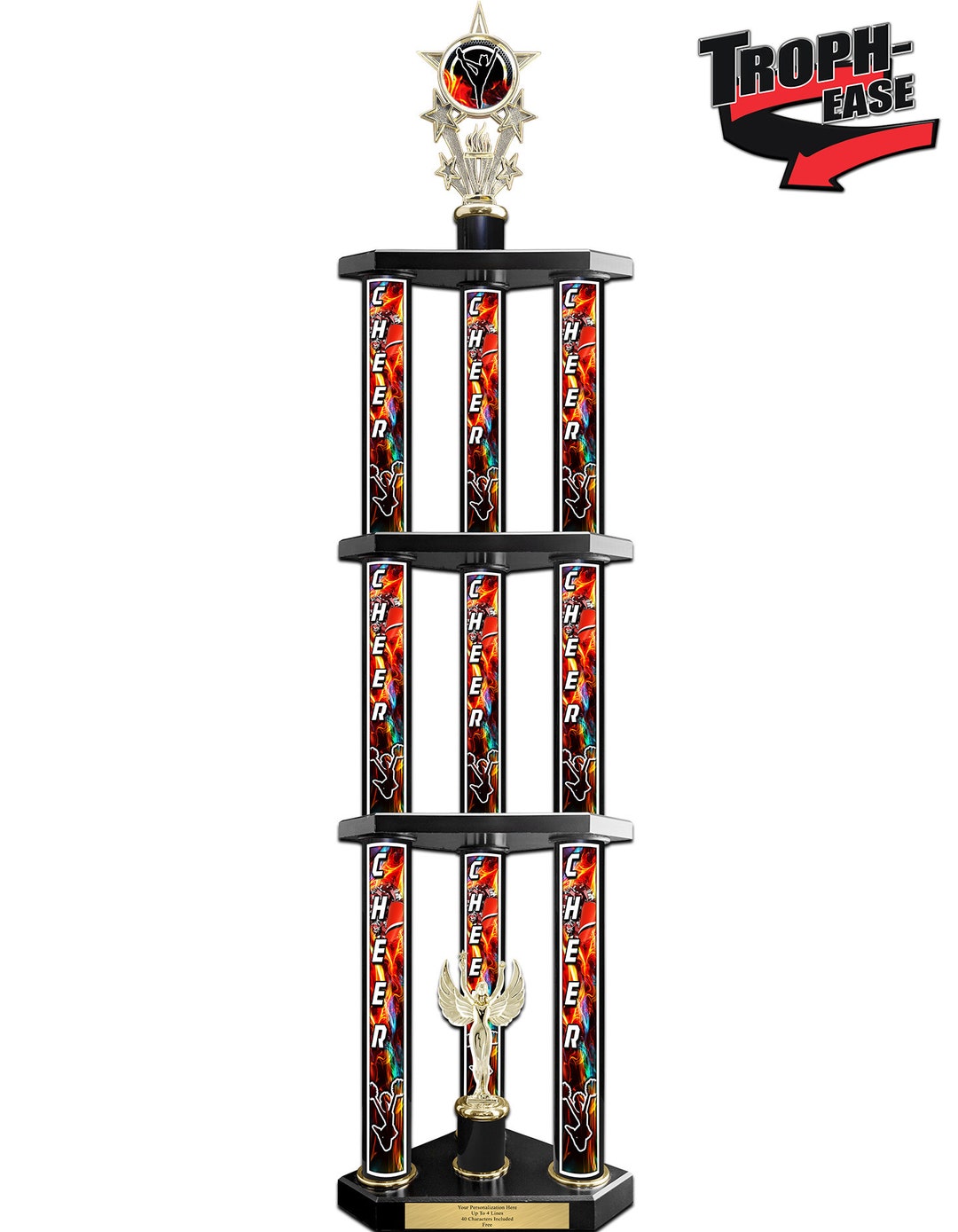 Cheerleading Trophy With Flame Design: 3-tier Black Columns - Etsy