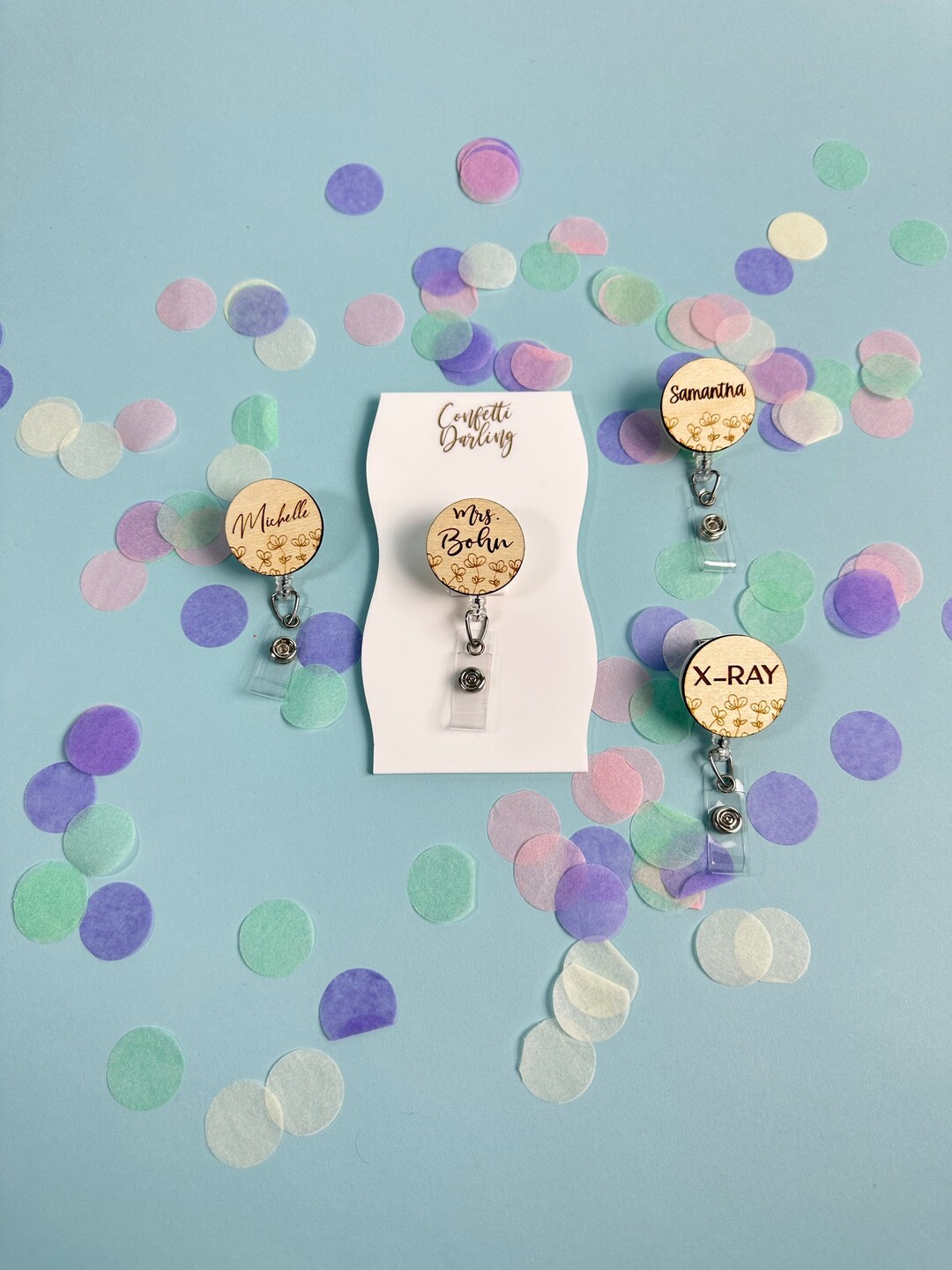 Floral Wood Personalized Teacher Badge Reel, Custom Nurse Badge Reel ...