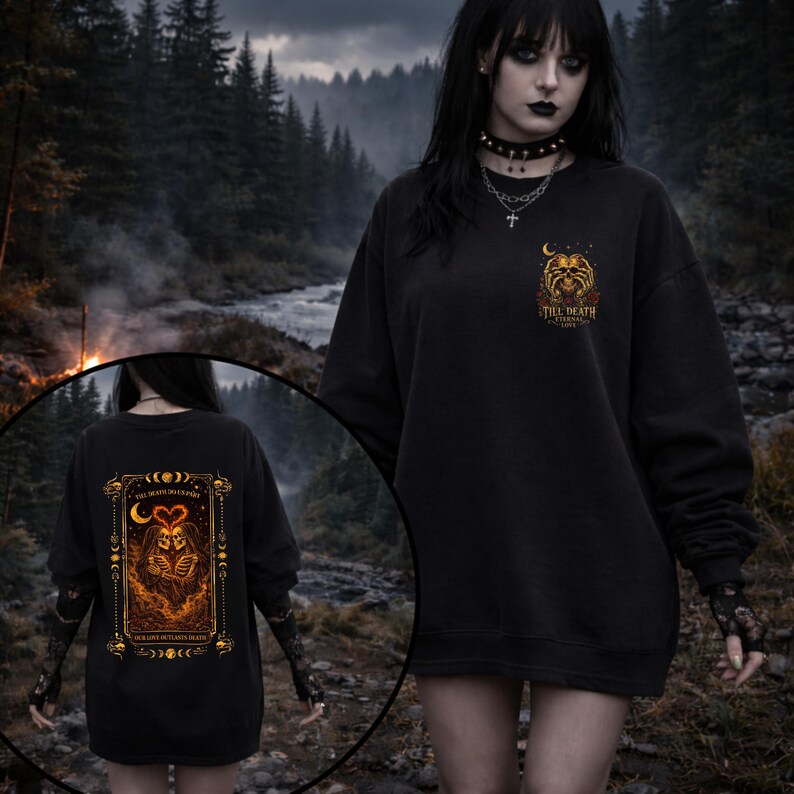 Our Love Outlasts Death, Gothic Tarot Lovers Skeleton Shirt, Dark ...