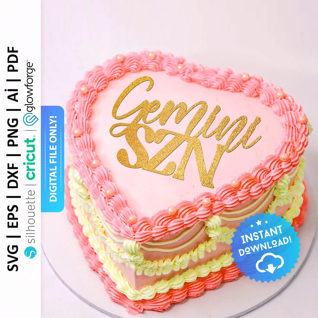 Gemini SZN Zodiac Cake Topper Svg, Vintage Heart Charm, Astrology Decor ...