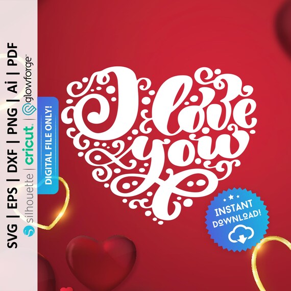 I Love You Heart Svg I Love You Heart Clipart Valentines | Etsy