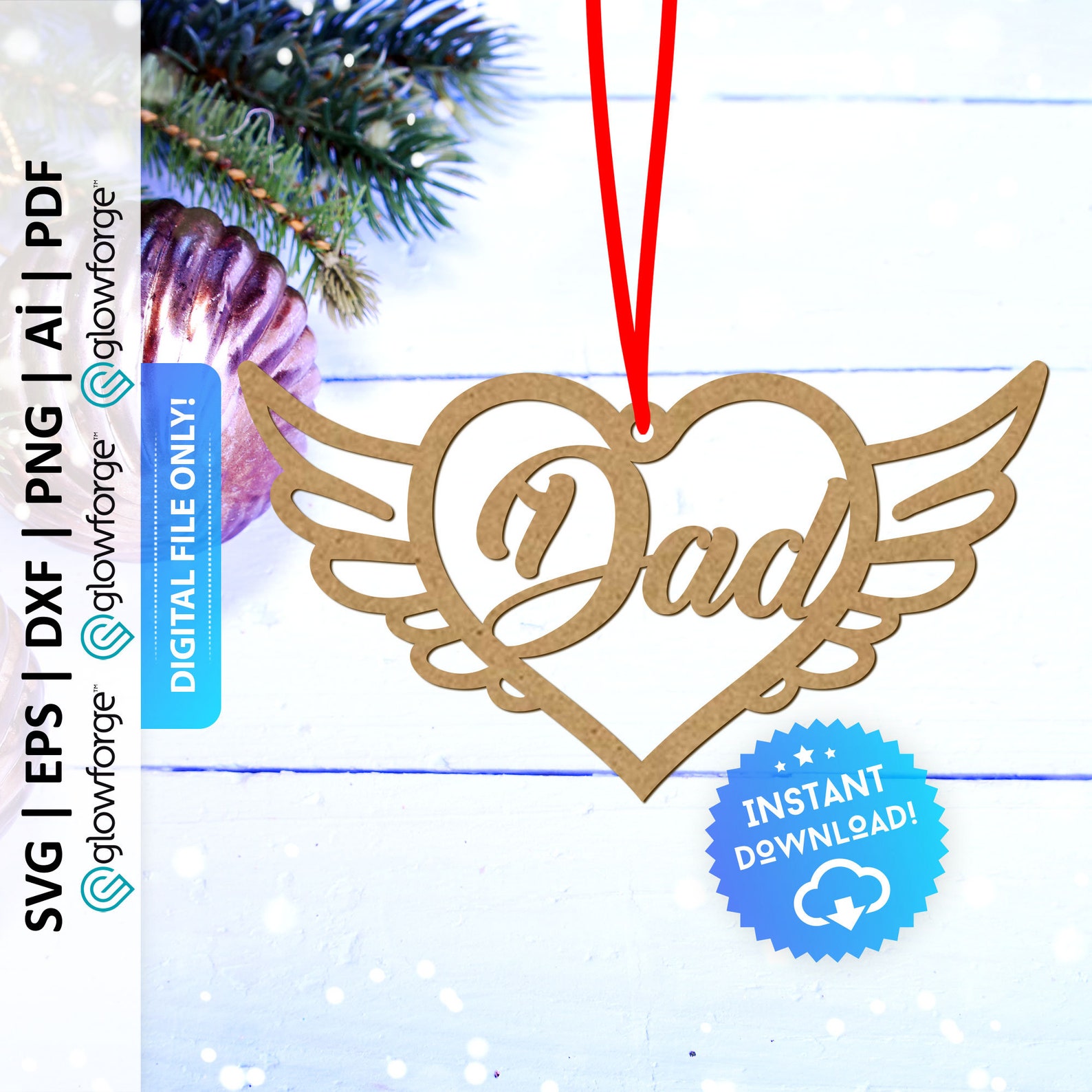 Dad Memorial Christmas Ornament Svg Dad Angel Wings Christmas - Etsy