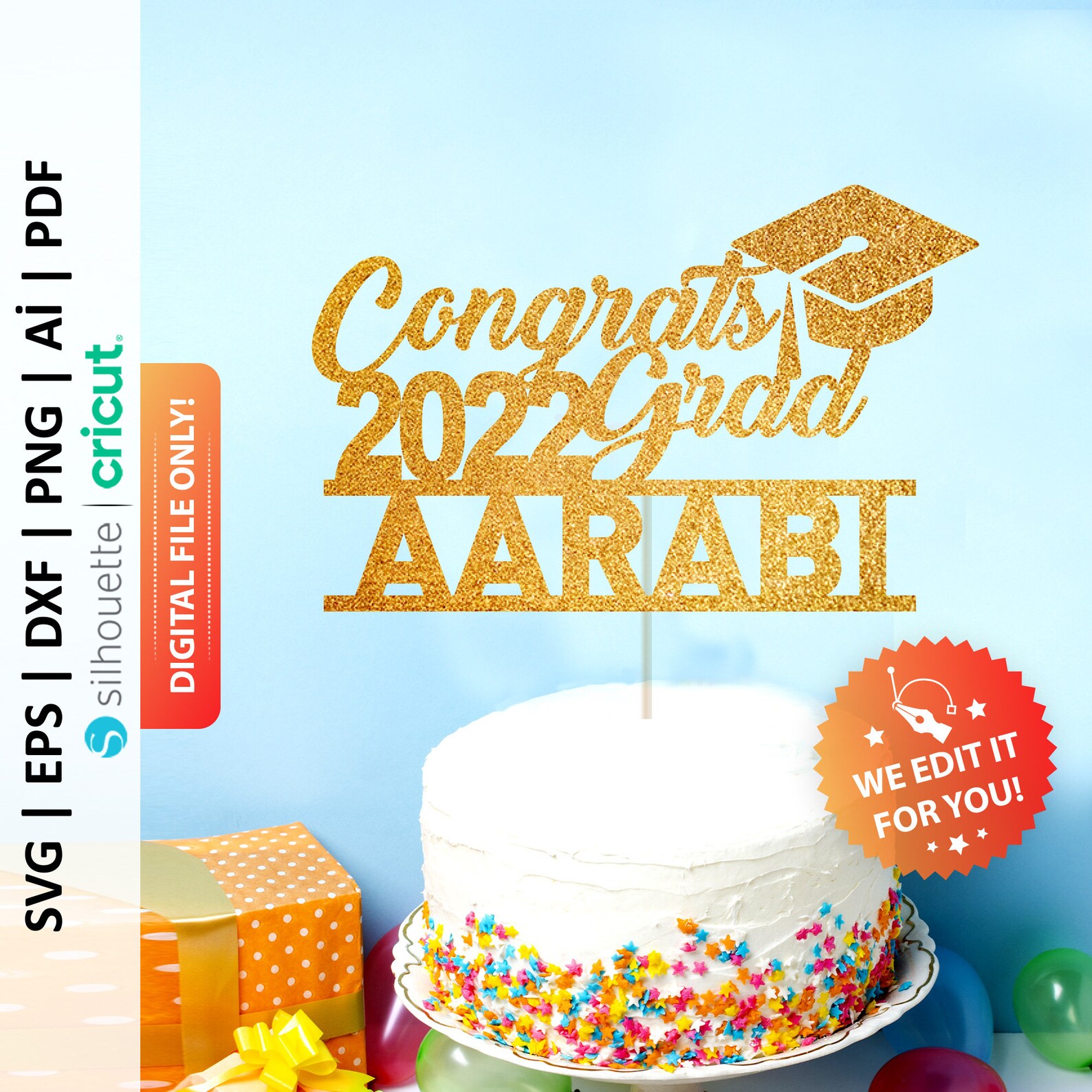 Congrats 2022 Grad Svg Personalized Graduation Cake Topper - Etsy