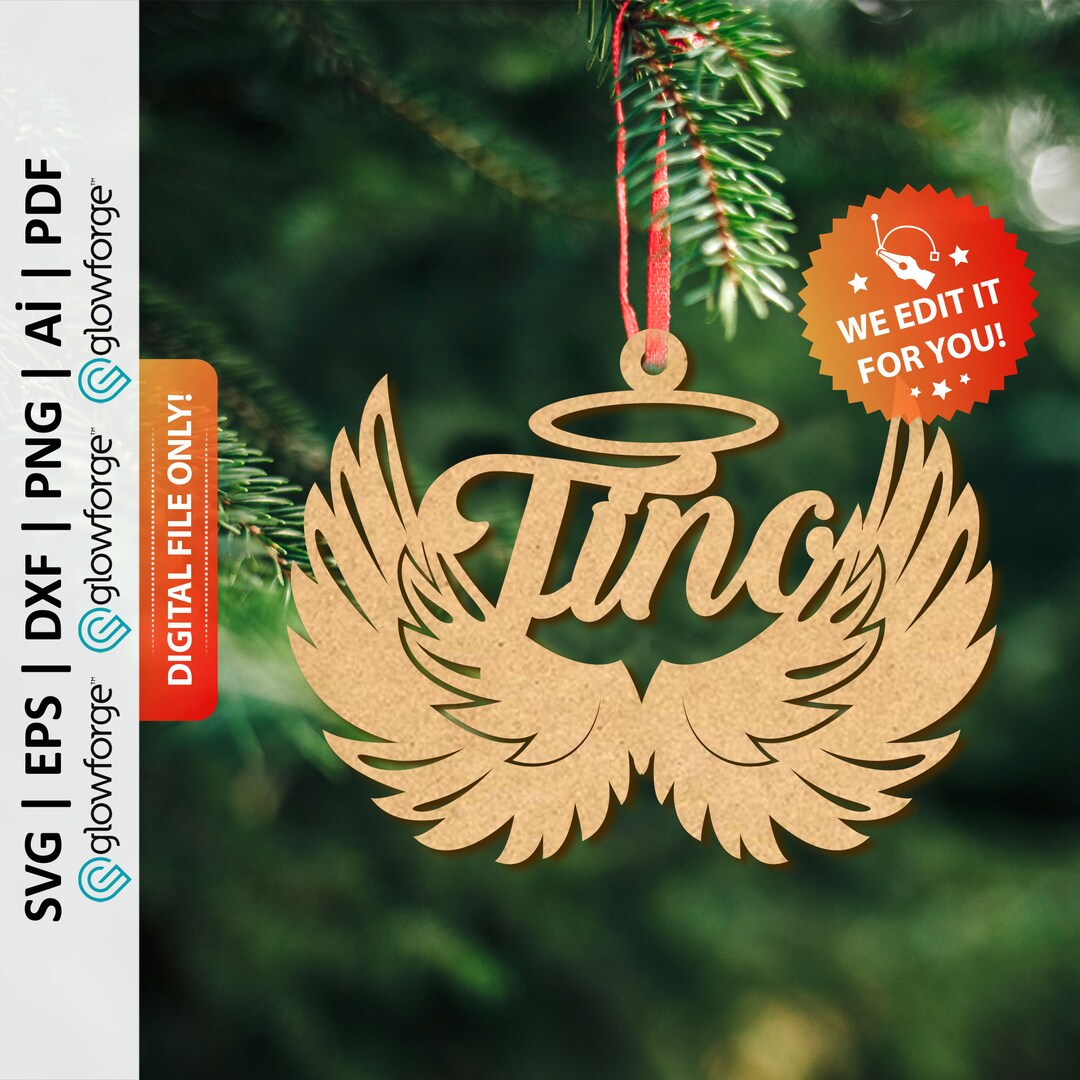 Personalized Memorial Angel Wings Ornament SVG: Laser Cut File (digital ...