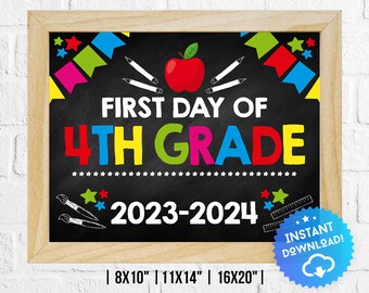 First Day of 4th Grade Sign, First Day of School Sign, Printable 4th ...