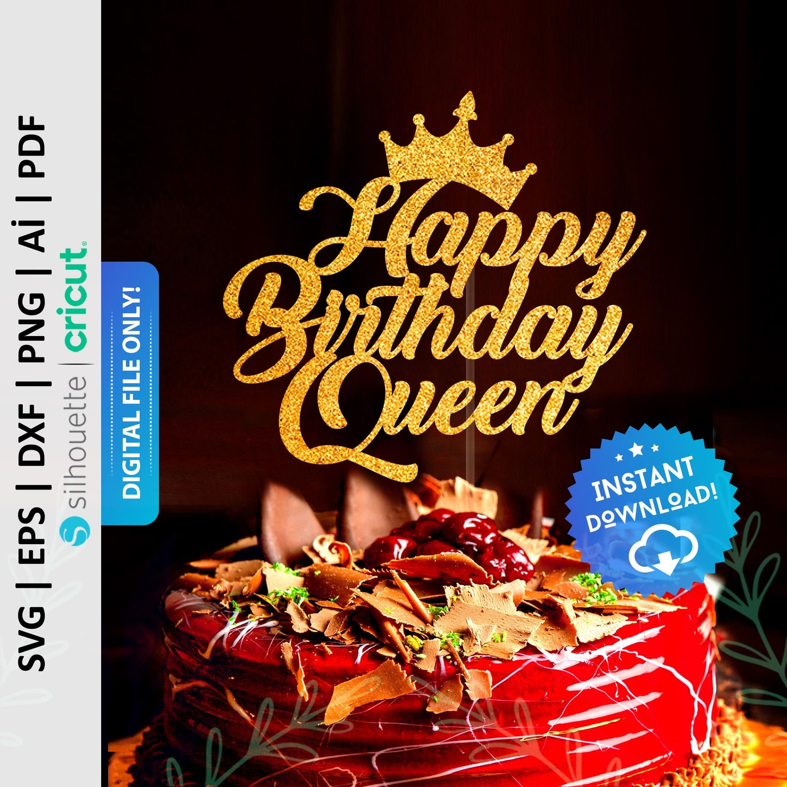 Happy Birthday Queen Cake Topper Svg Cake Topper Png - Etsy