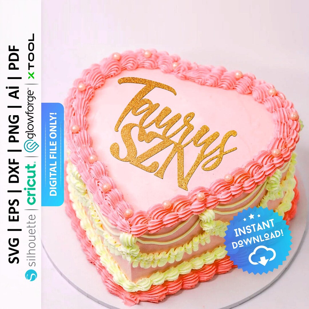 Taurus SZN Cake Topper Svg, Vintage Heart Cake Charm, Zodiac Cake ...