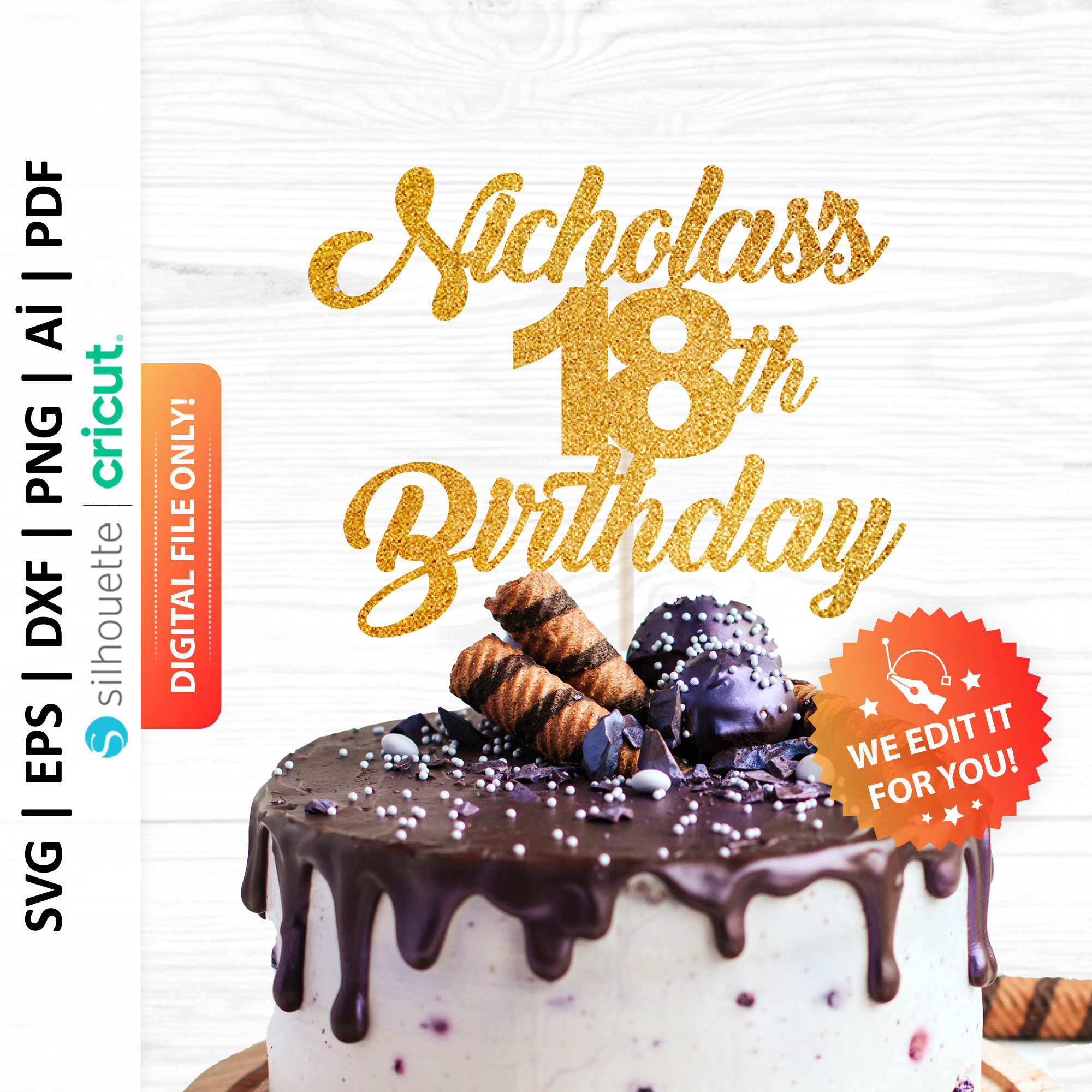 18th Birthday Personalized Cake Topper Svg Eighteenth - Etsy