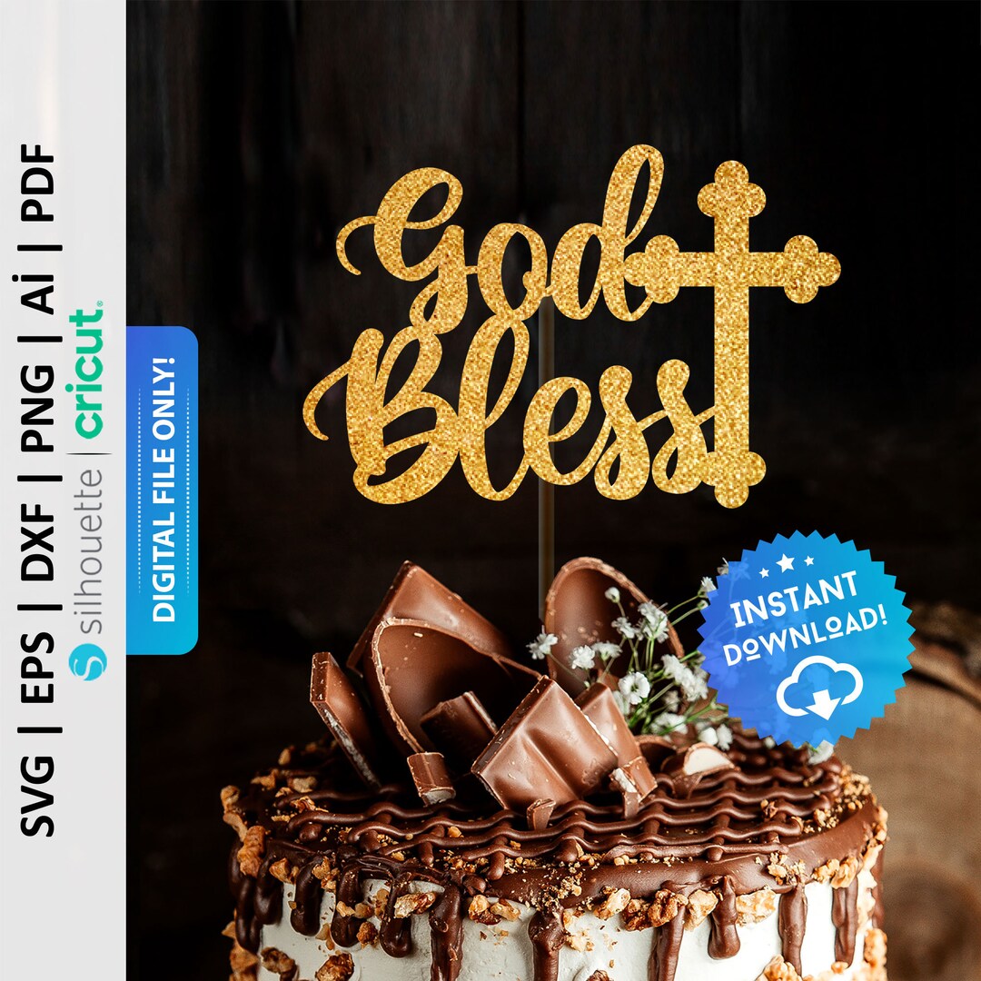 God Bless Svg File, Baptism Cake Topper Svg, Baby Christening Cake ...