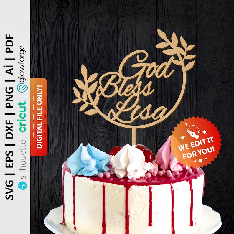 Custom God Bless Cake Topper Svg Baptism Cake Topper Svg - Etsy