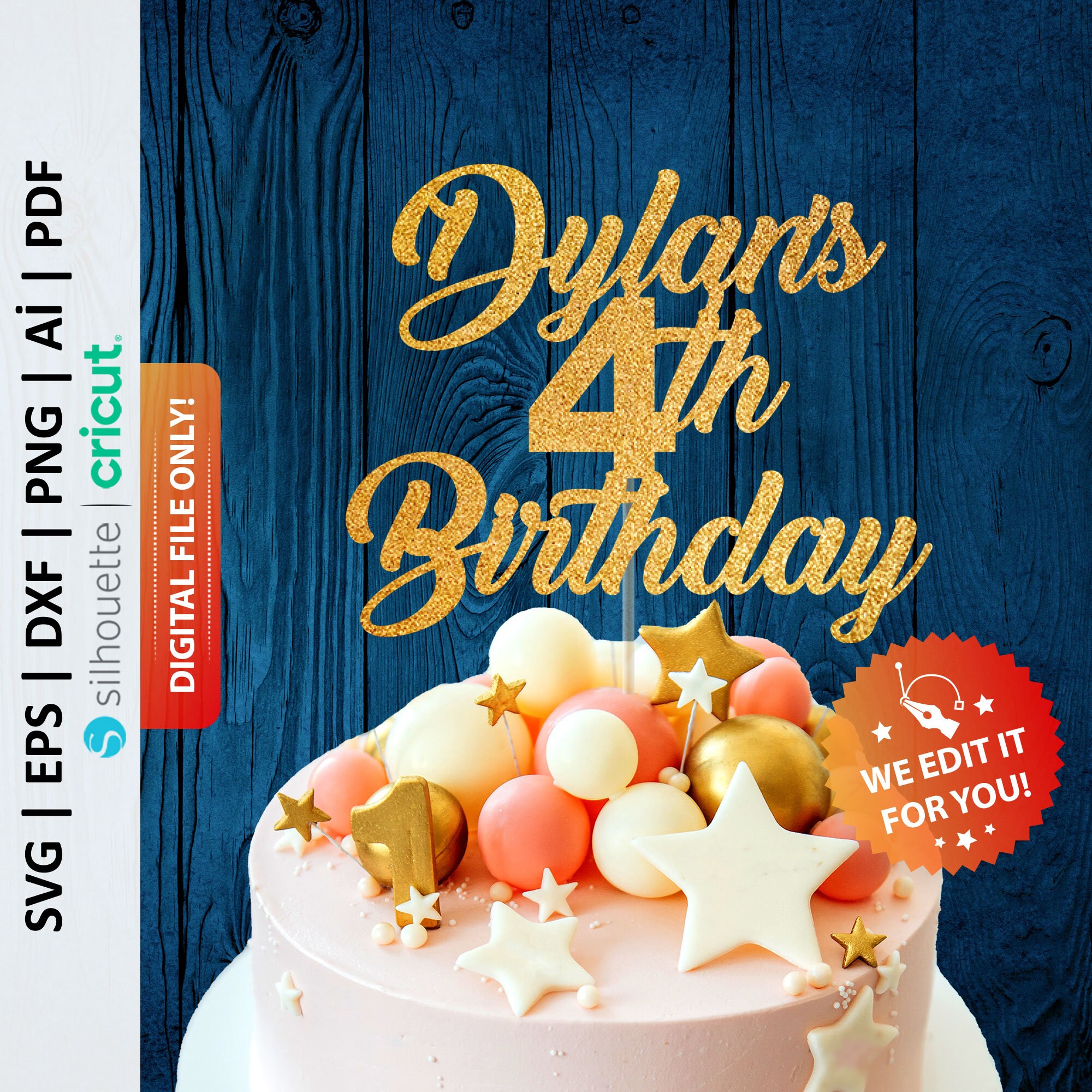 Custom Happy 4th Birthday Cake Topper Svg Fourth Birthday - Etsy Australia