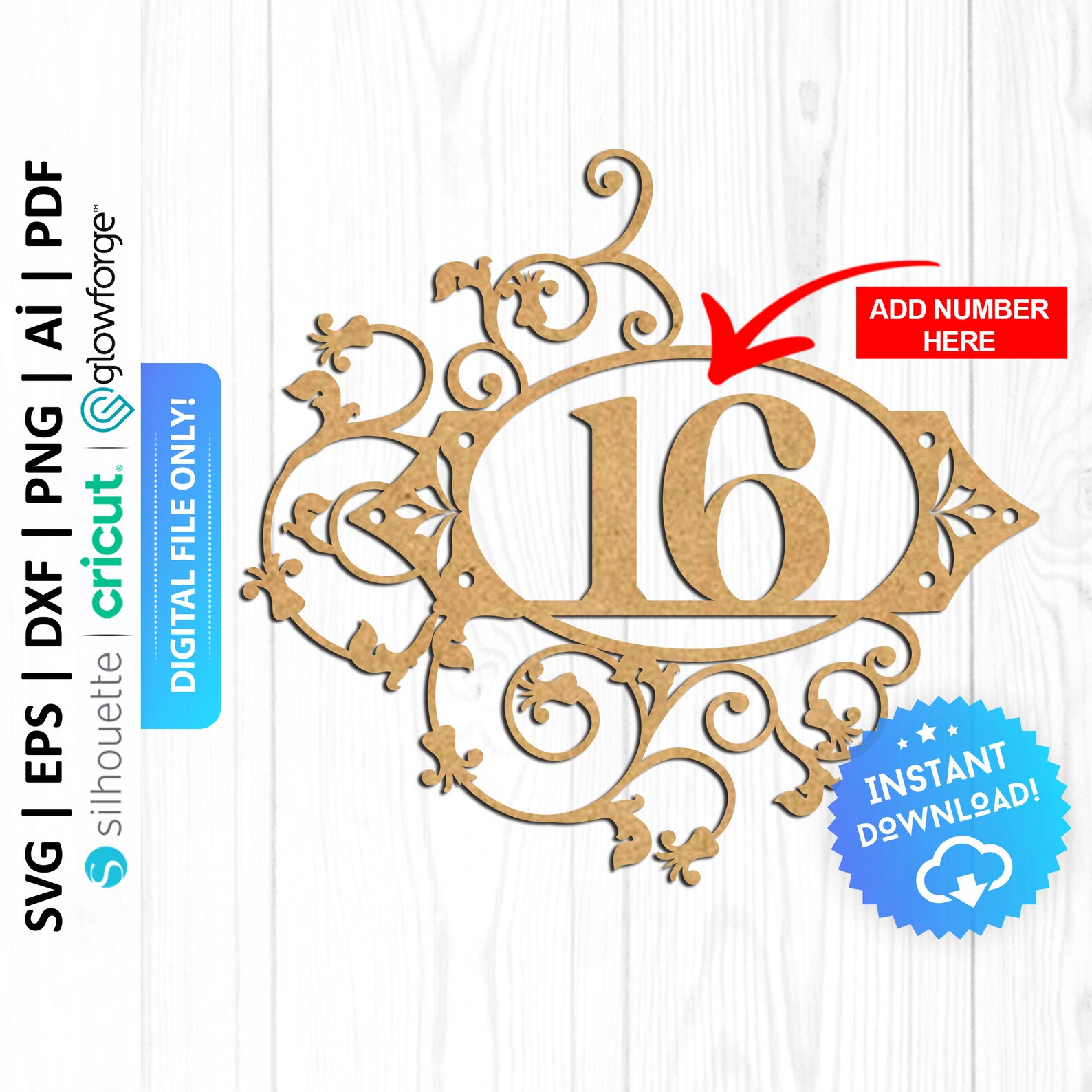 House Number Sign Svg, Decorative Custom House Number Sign Dxf, Custom ...