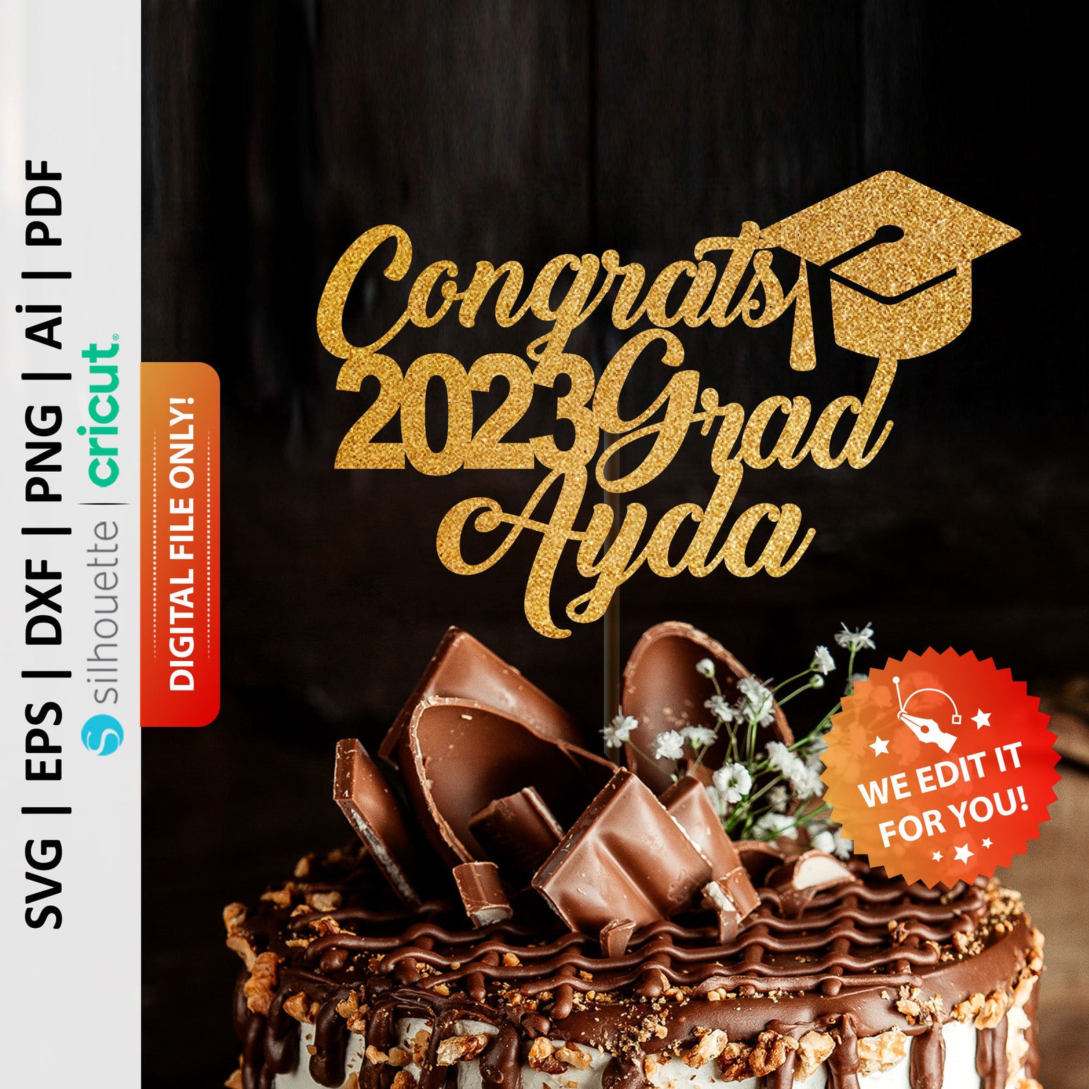 Personalized Graduation Cake Topper Svg Congrats Grad Custom - Etsy