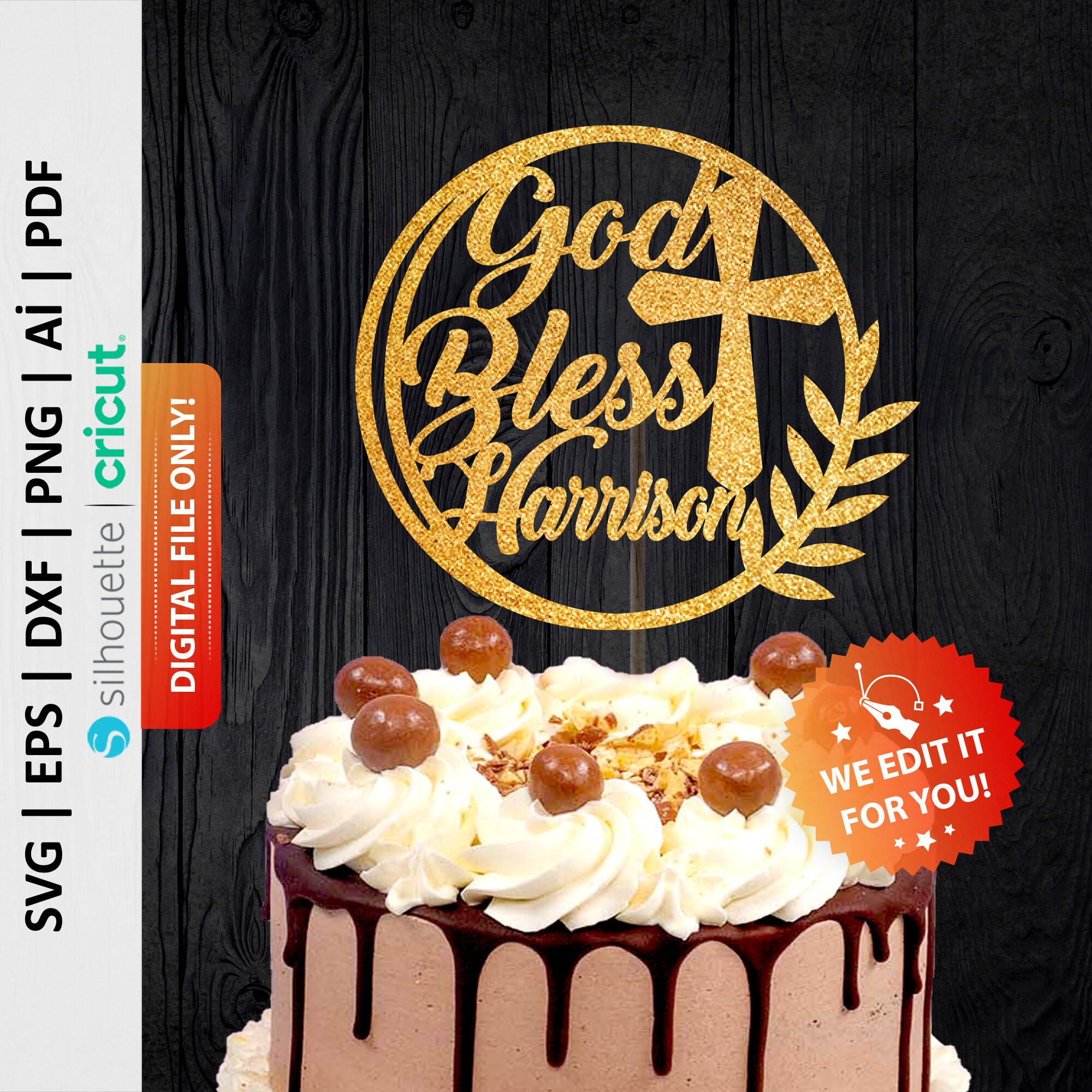 Personalized Confirmation Cake Topper, God Bless Name Cake Topper Svg ...