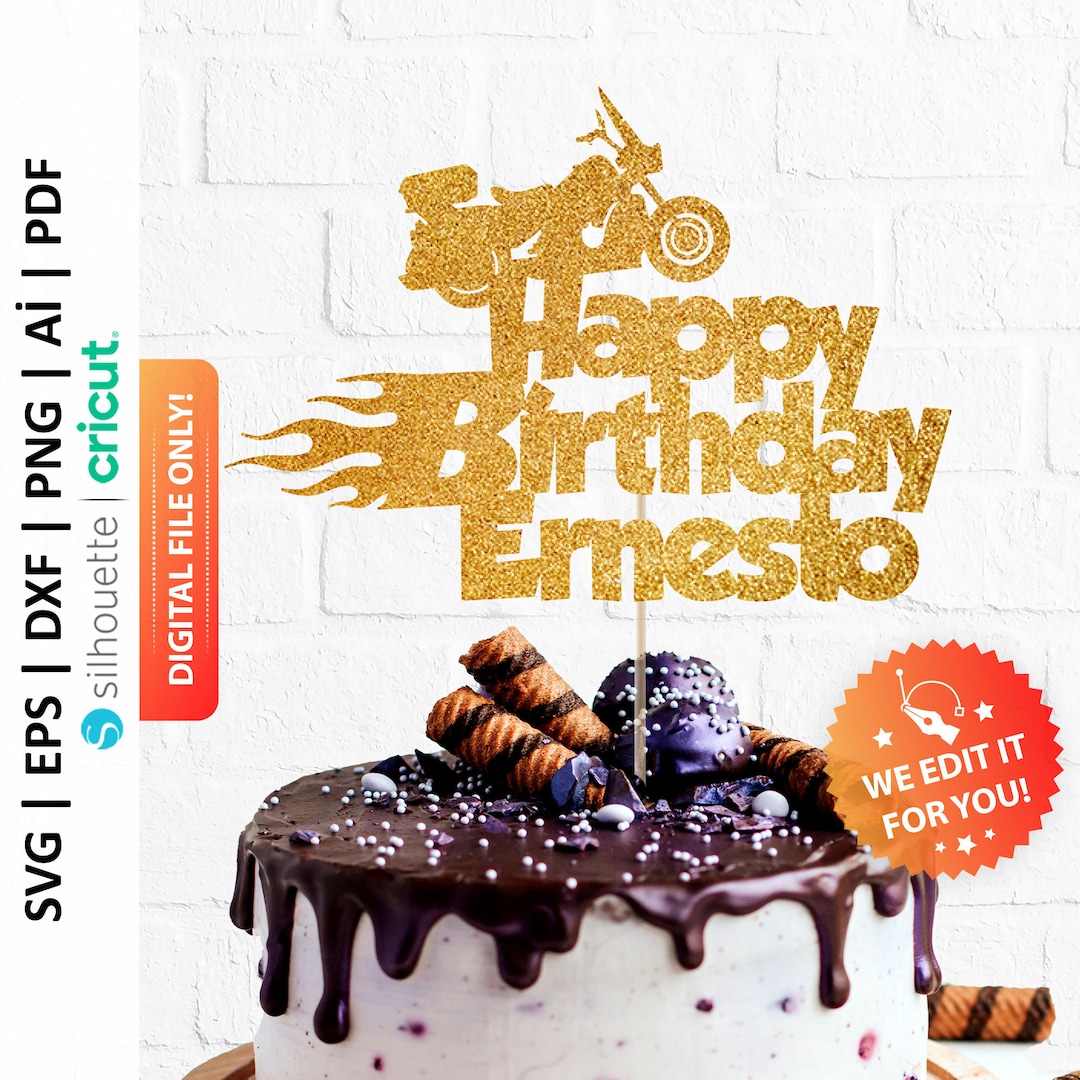 Motorcycle Cake Topper Svg, Personalized Biker Cake Topper Dxf ...