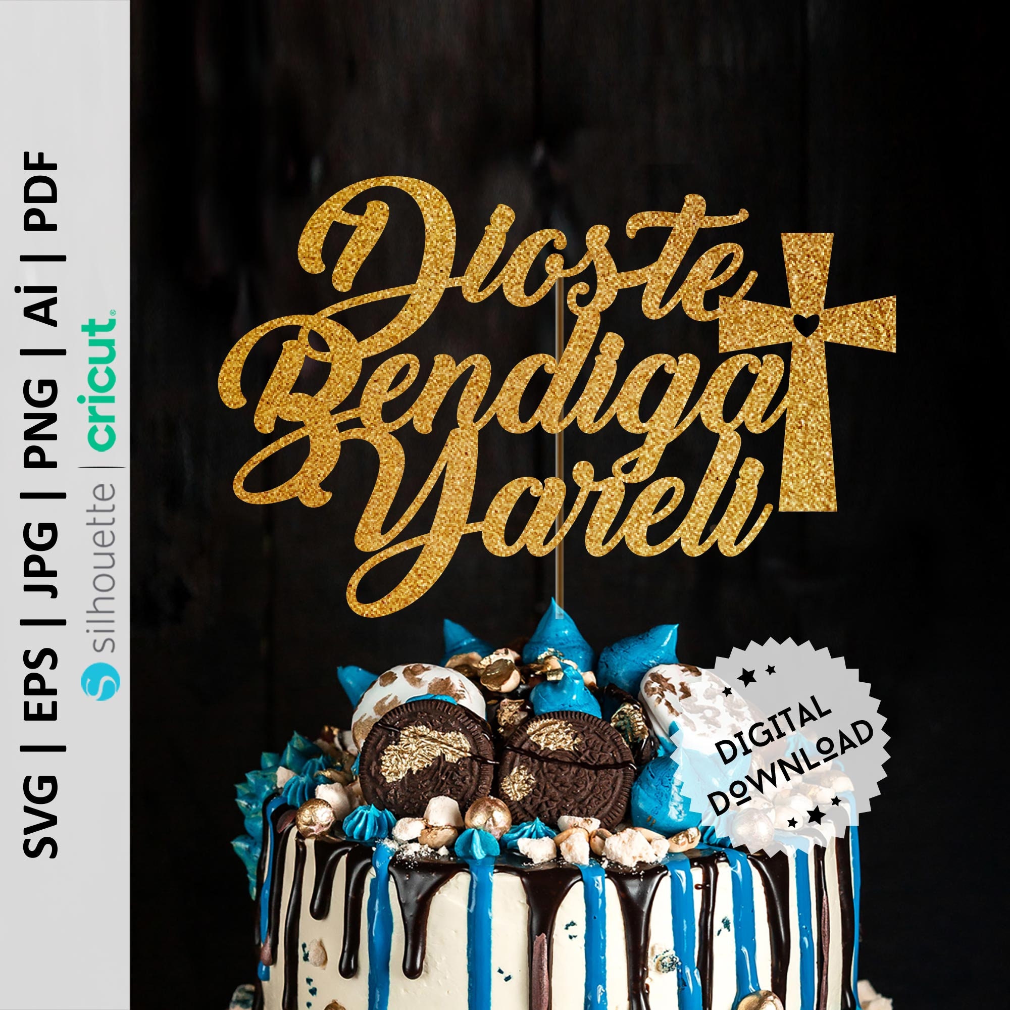 God Bless Spanish Cake Topper Personalized Dios te Bendiga | Etsy