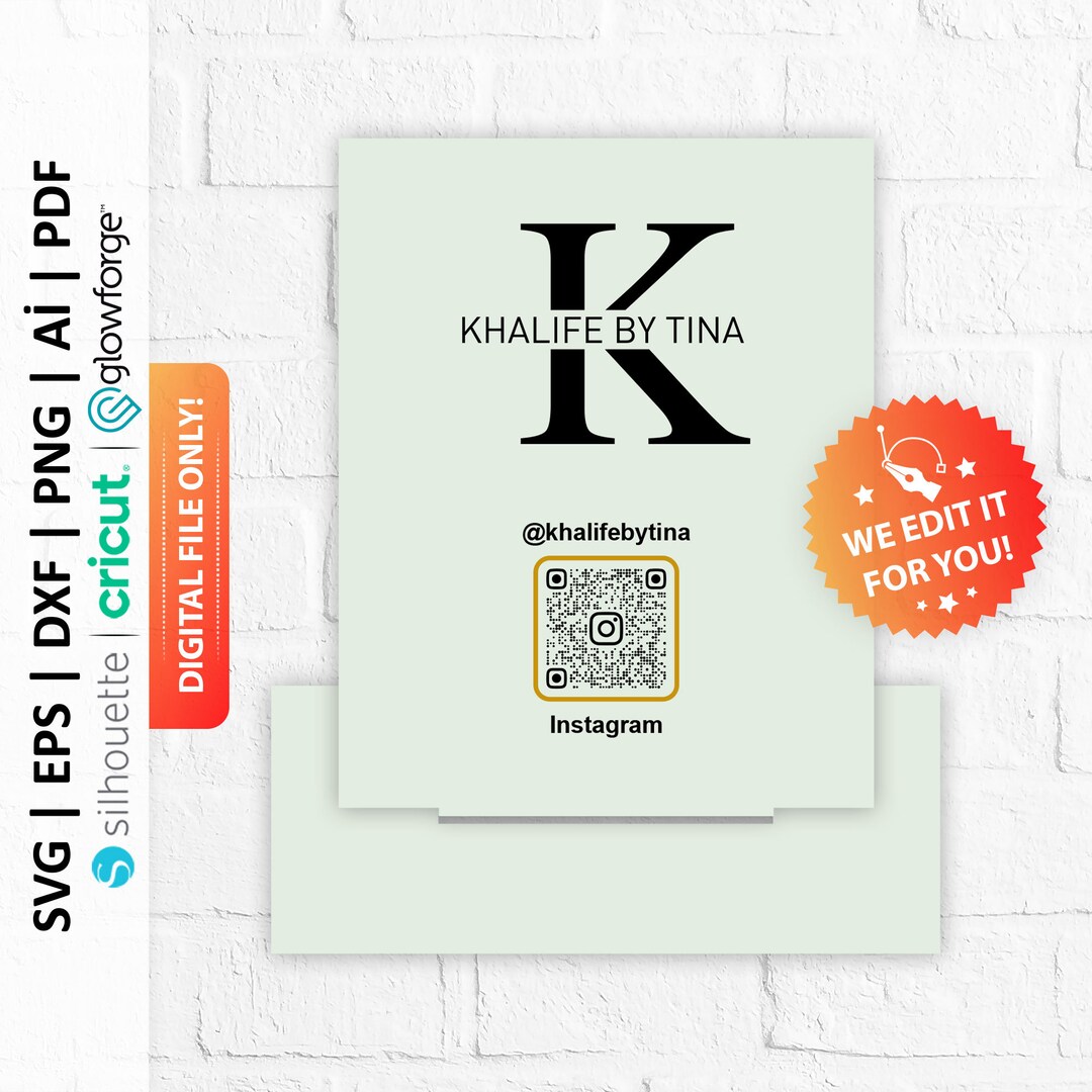 Custom Business Social Media Sign Cut File, QR Code Sign Digital File ...