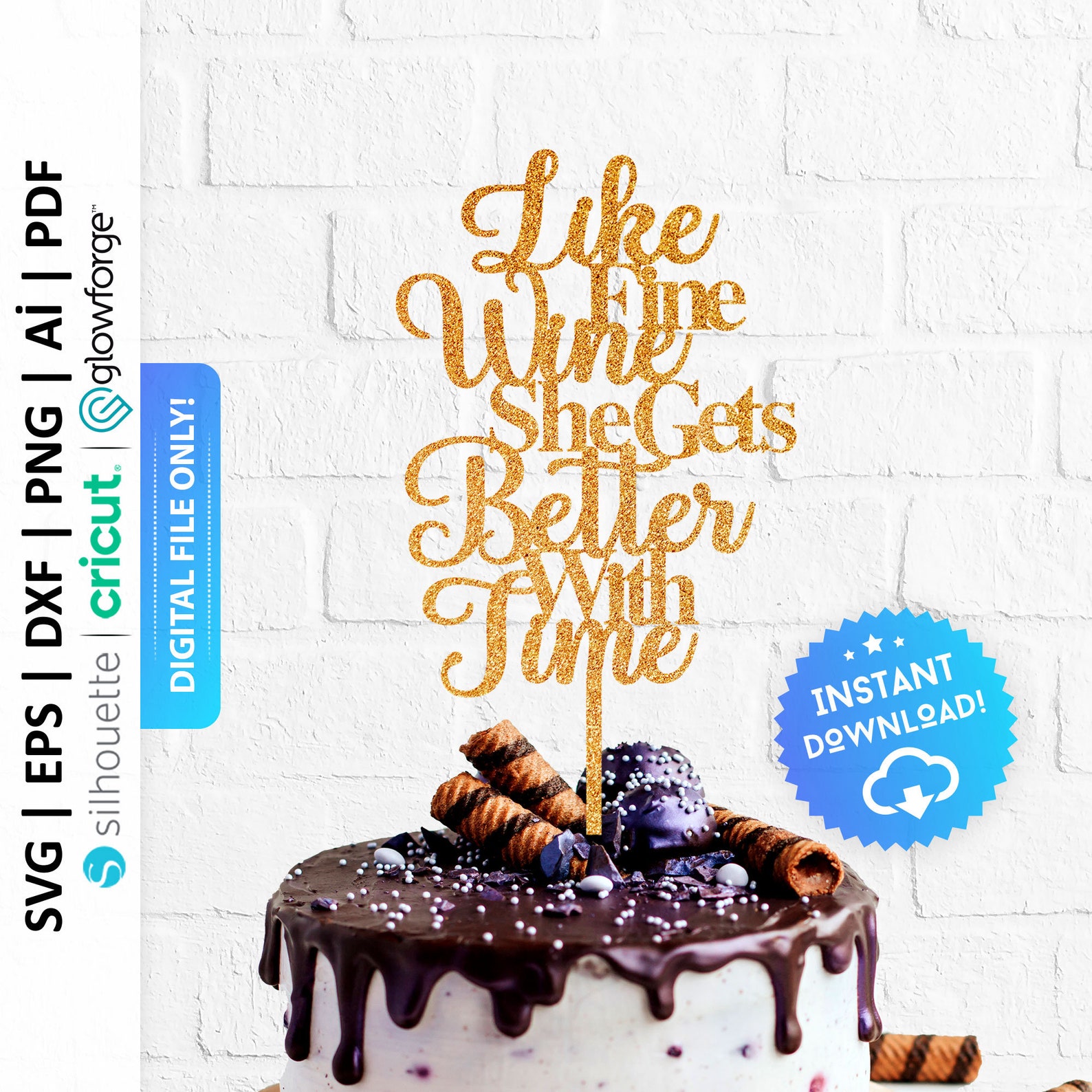 Wine Theme Cake Topper SVG, Milestone Birthday (digital Download ...