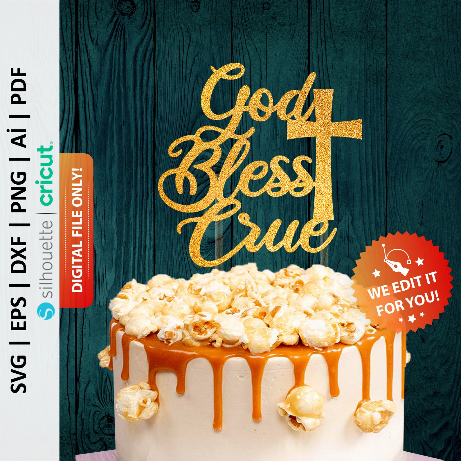 Personalized God Bless Name Cake Topper Svg, Custom Cake Topper Svg ...