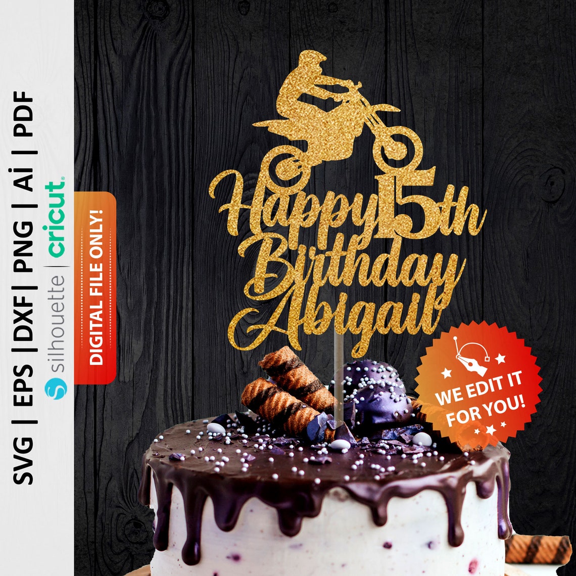 Custom Motocross Happy Birthday Cake Topper Svg, Motorbike Cake Topper ...