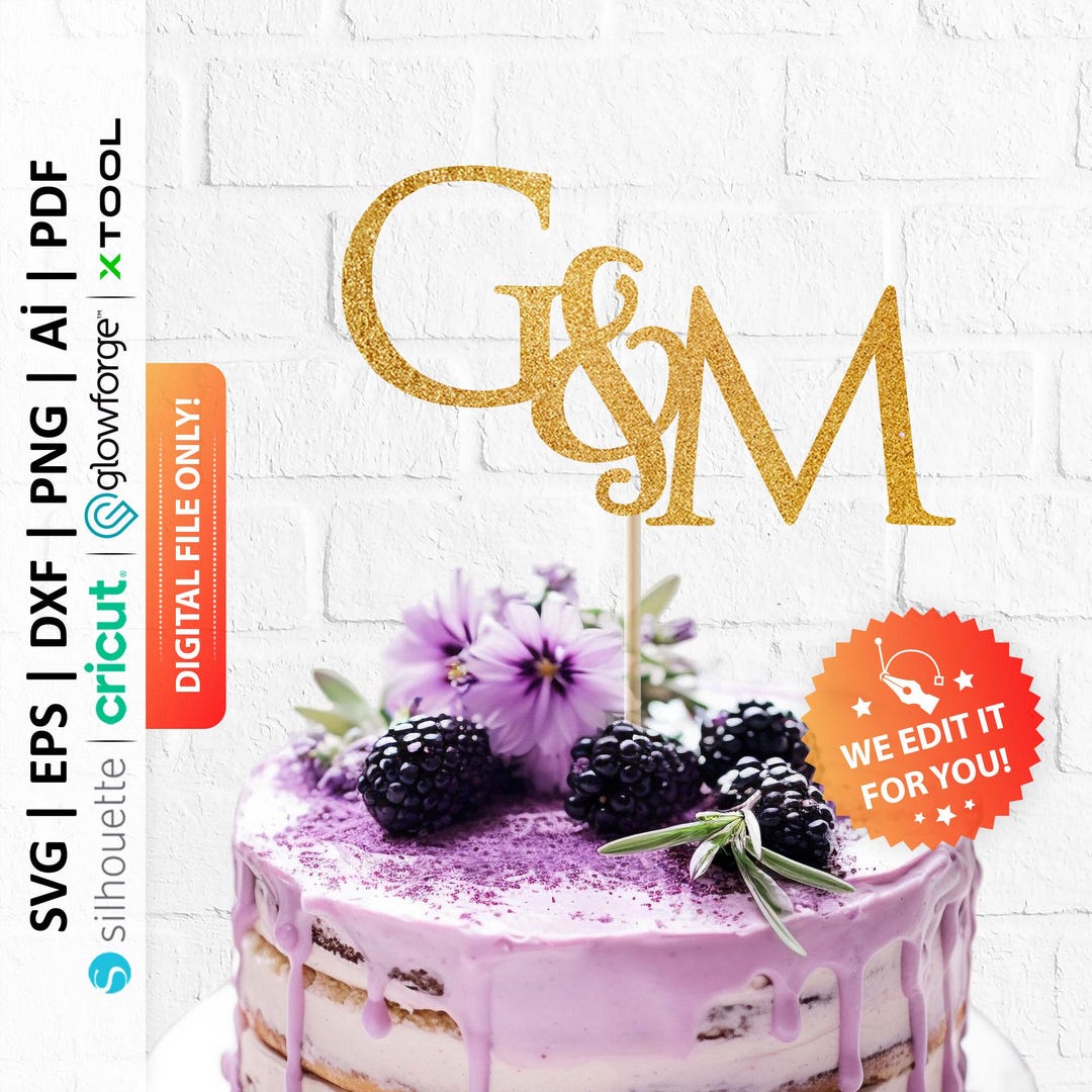 Personalized Monogram Cake Topper Svg, Custom Initial Cake Topper Svg ...