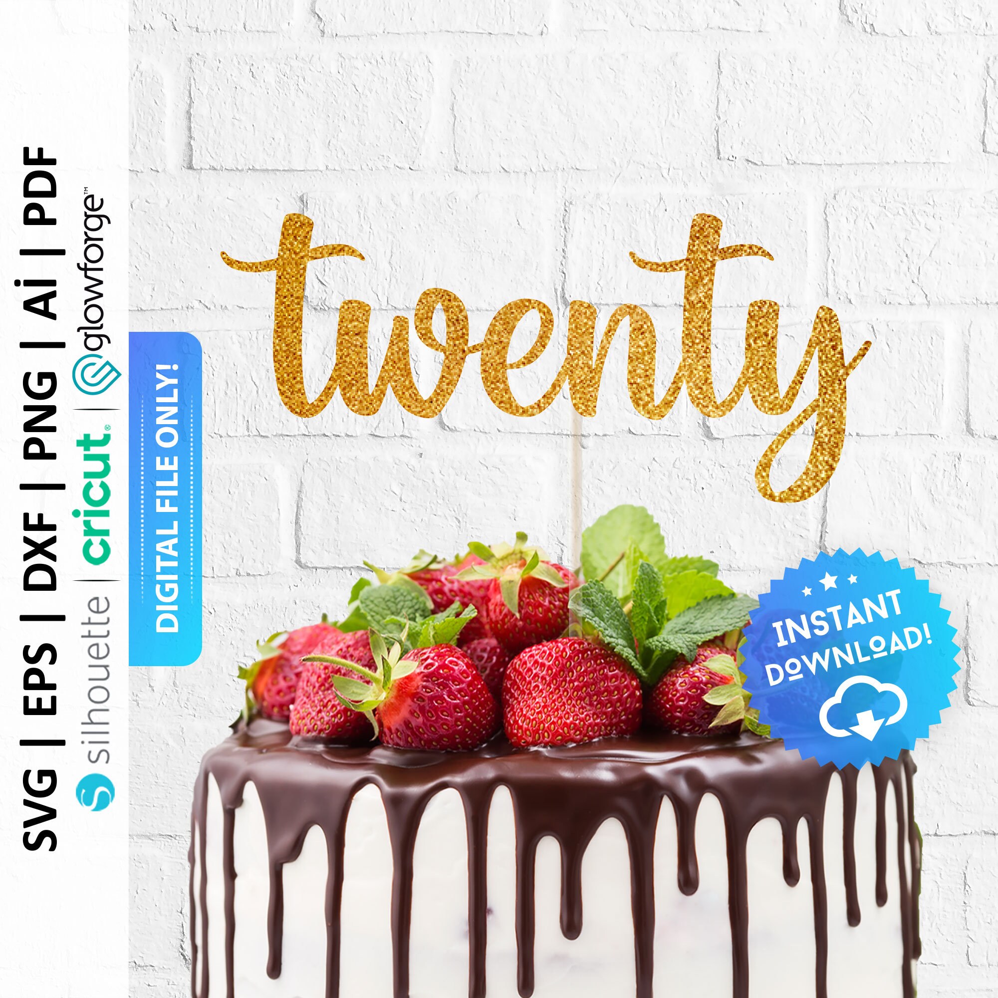 Twenty Cake Topper Svg 20th Happy Birthday Decorations 20th - Etsy