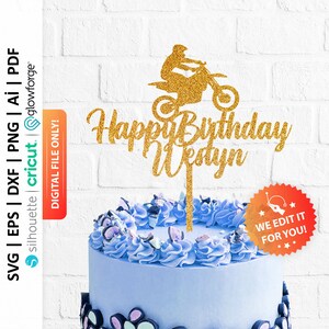 Personalized Motorcycle Cake Topper Svg, Moto Racer Cake Topper, Sport ...