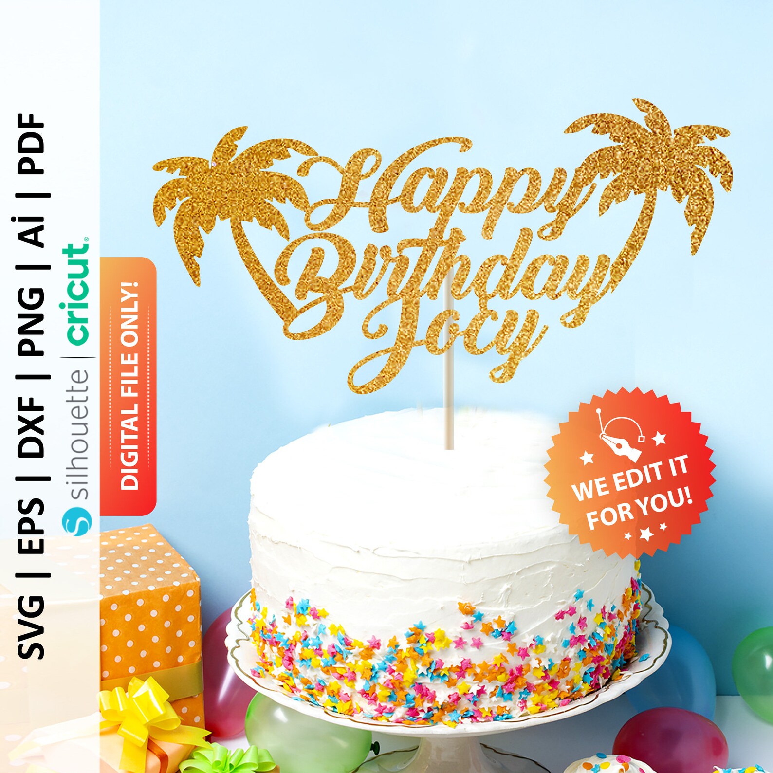 Personalized Palm Tree Cake Topper Svg, Happy Birthday Cake Topper Svg ...